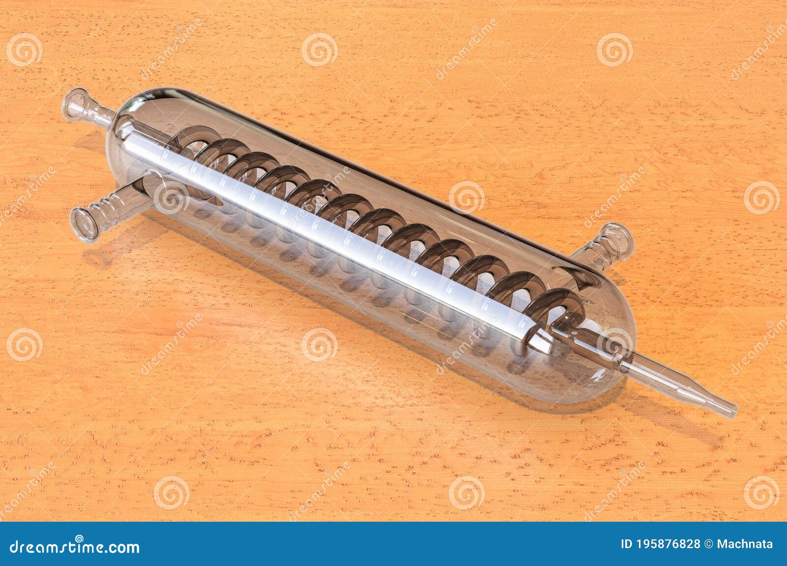 Glass Spiral Reflux Condenser on the Wooden Table. 3D Rendering Stock ...