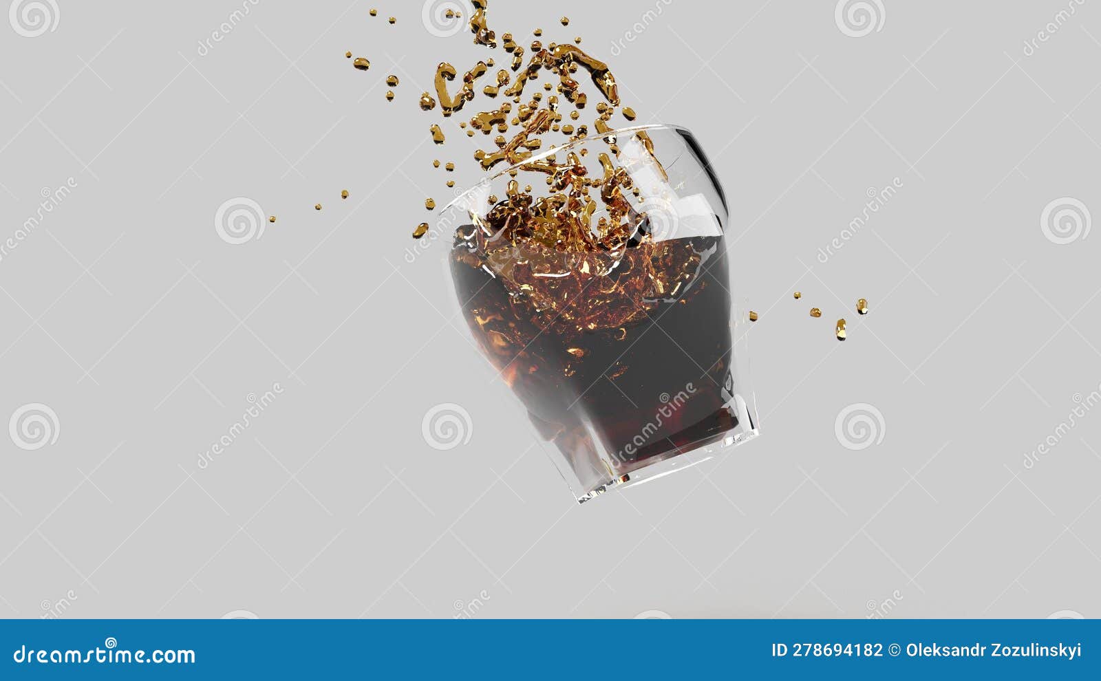 Glass with Splashes of Alcohol Levitation 3d Stock Illustration ...
