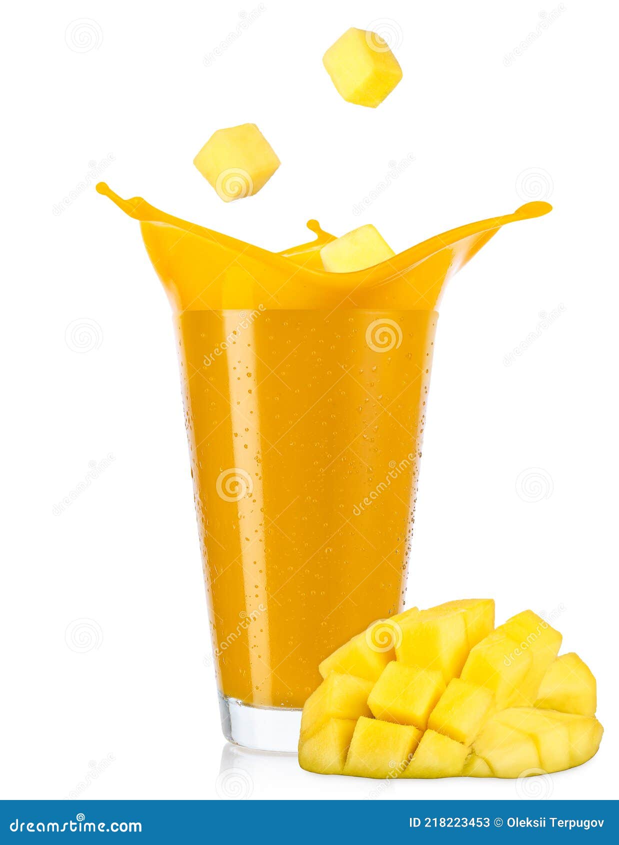 Glass of Splashing Mango Smoothie Isolated on White Stock Image - Image ...