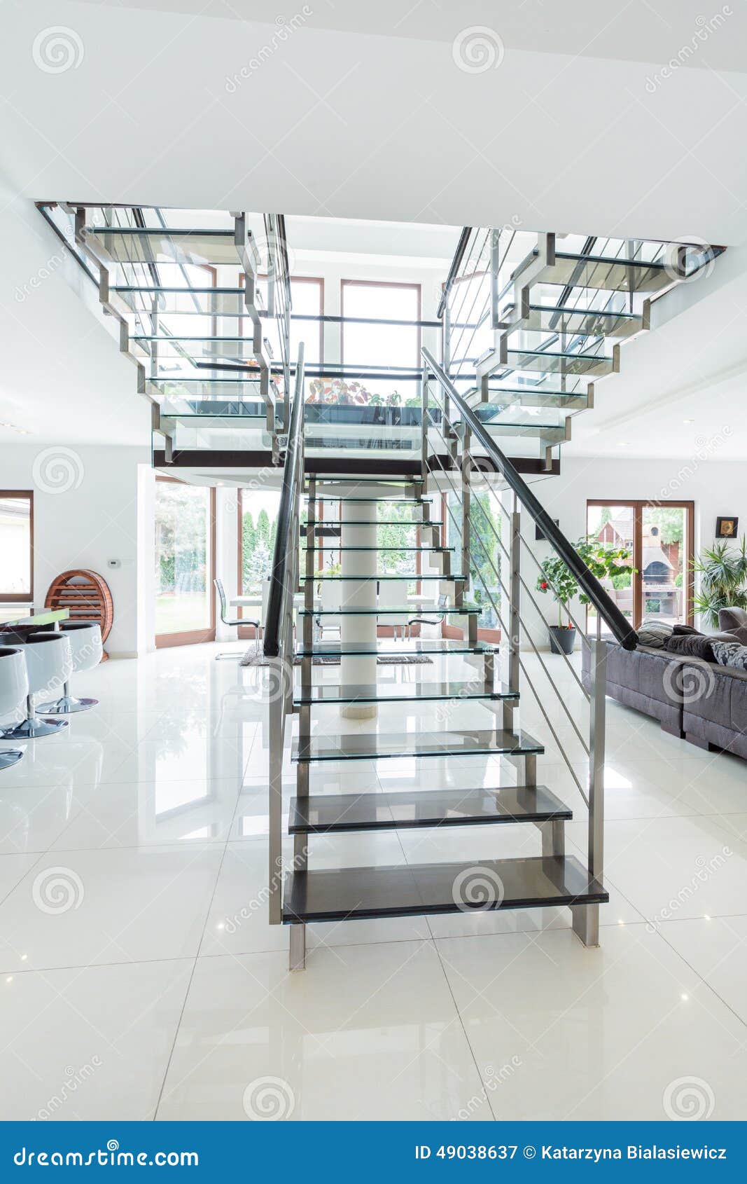 Glass Stairs in Modern House Stock Image - Image of contemporary, lamp ...