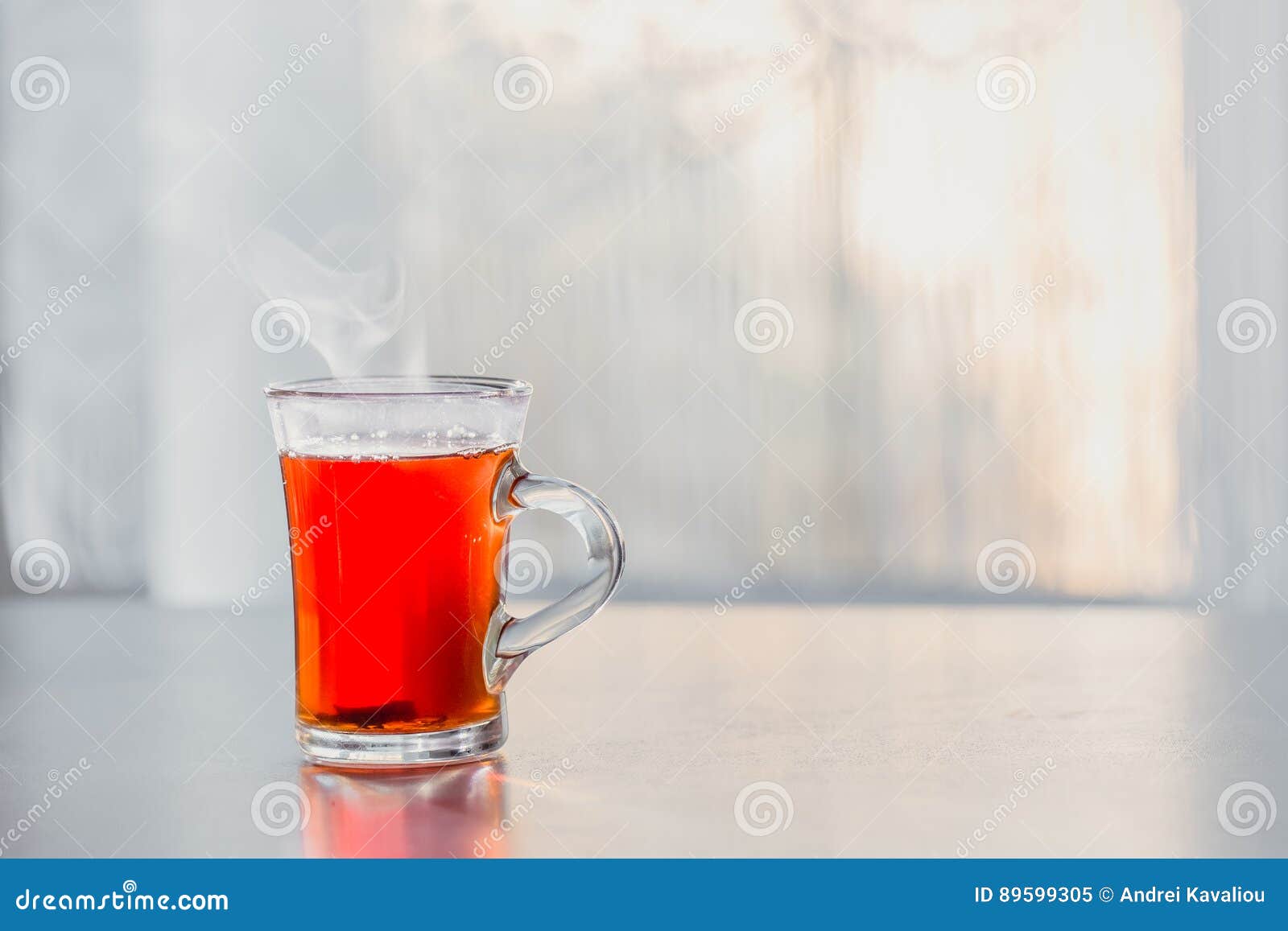 Transparent Cup Steaming Hot Tea Table Against Window Stock Photos ...