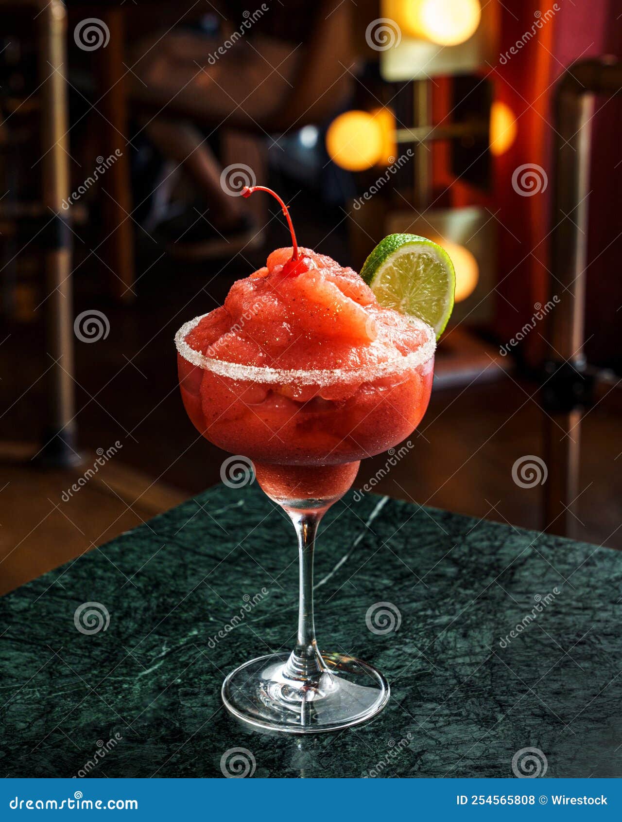 Glass of Strawberry Frappe Drink with Lime Slice Stock Photo - Image of ...
