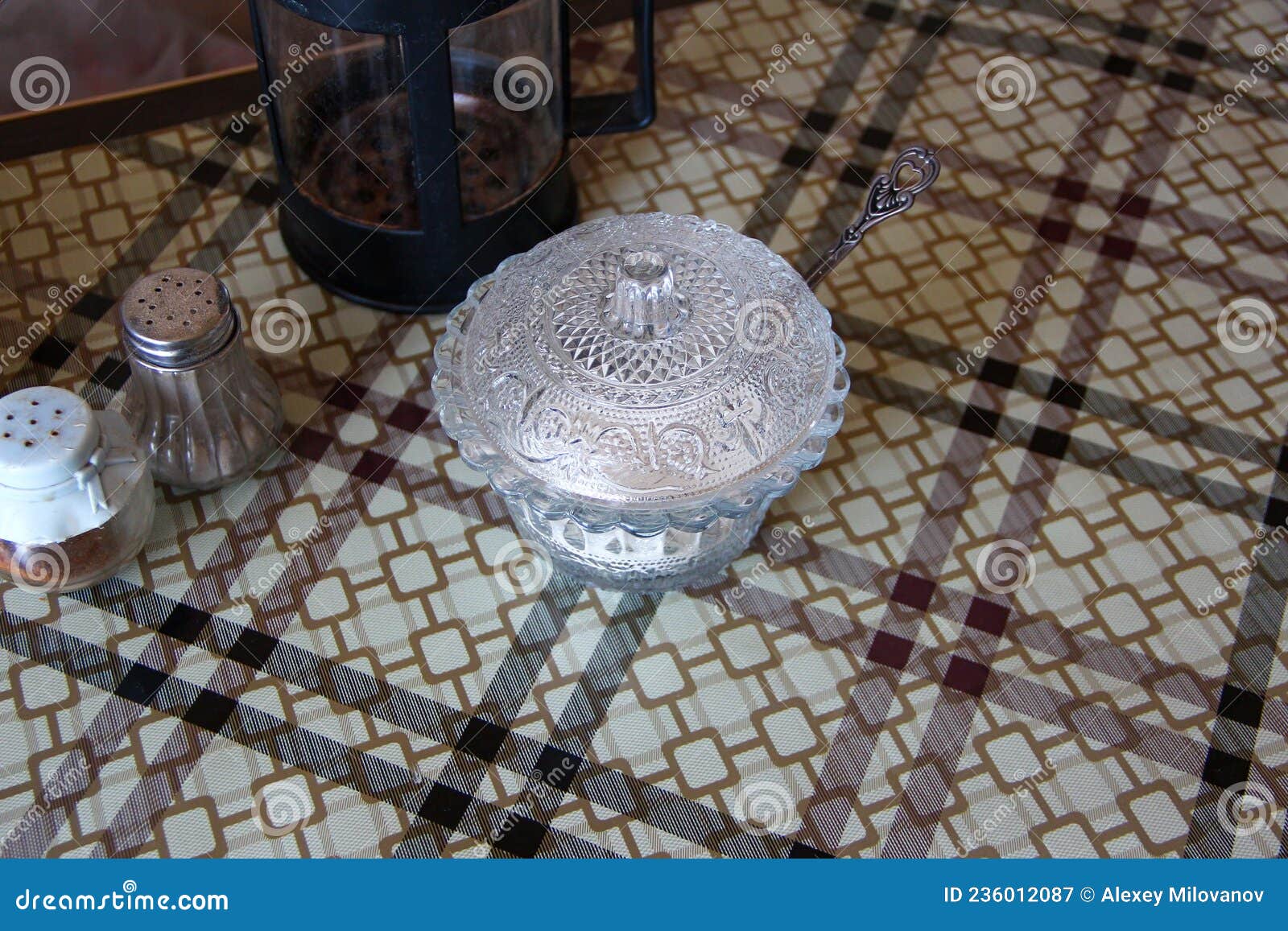 Glass Sugar Bowl on the Kitchen Table Stock Image - Image of dessert ...