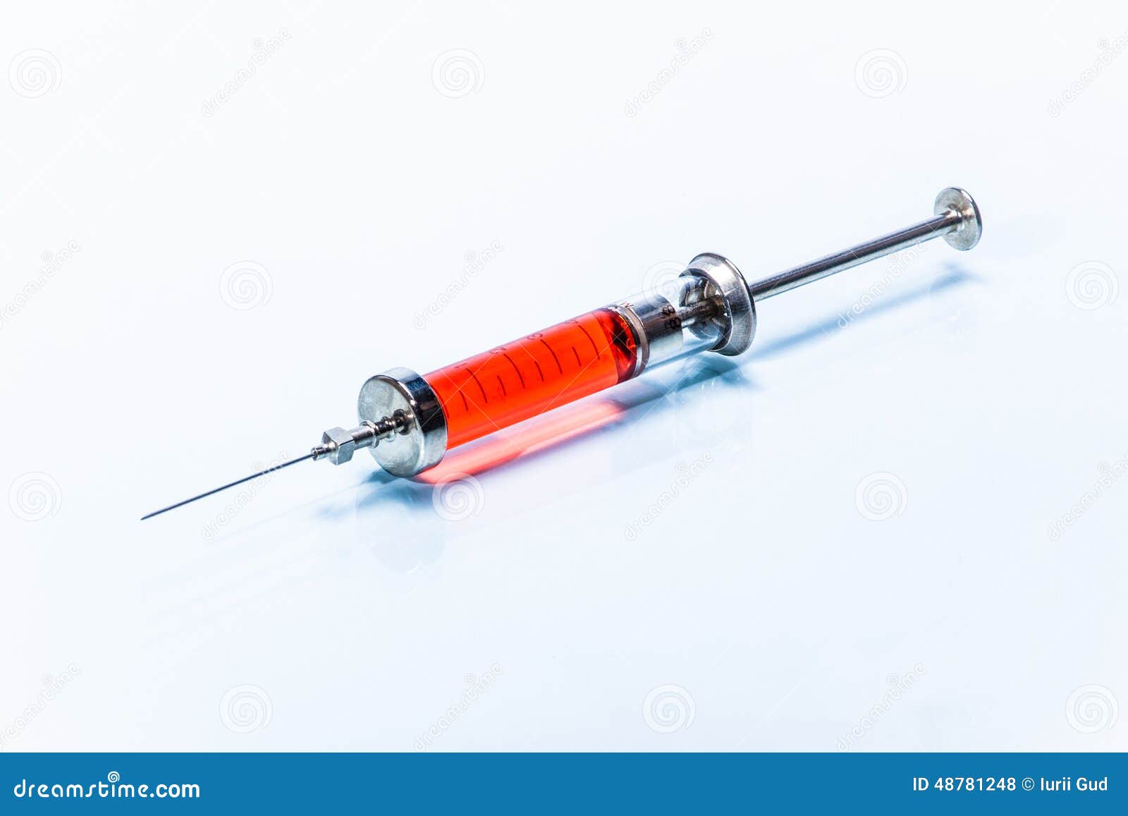 Glass Syringe with Metal Needle with Red Liquid Stock Photo - Image of ...