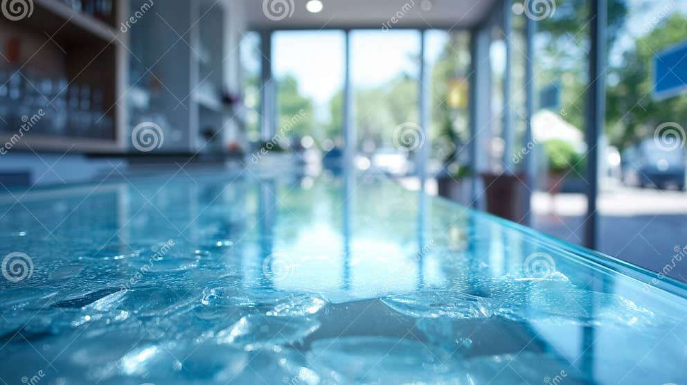Glass Tabletop with Embedded Ice Fragments Reflecting Light Stock ...
