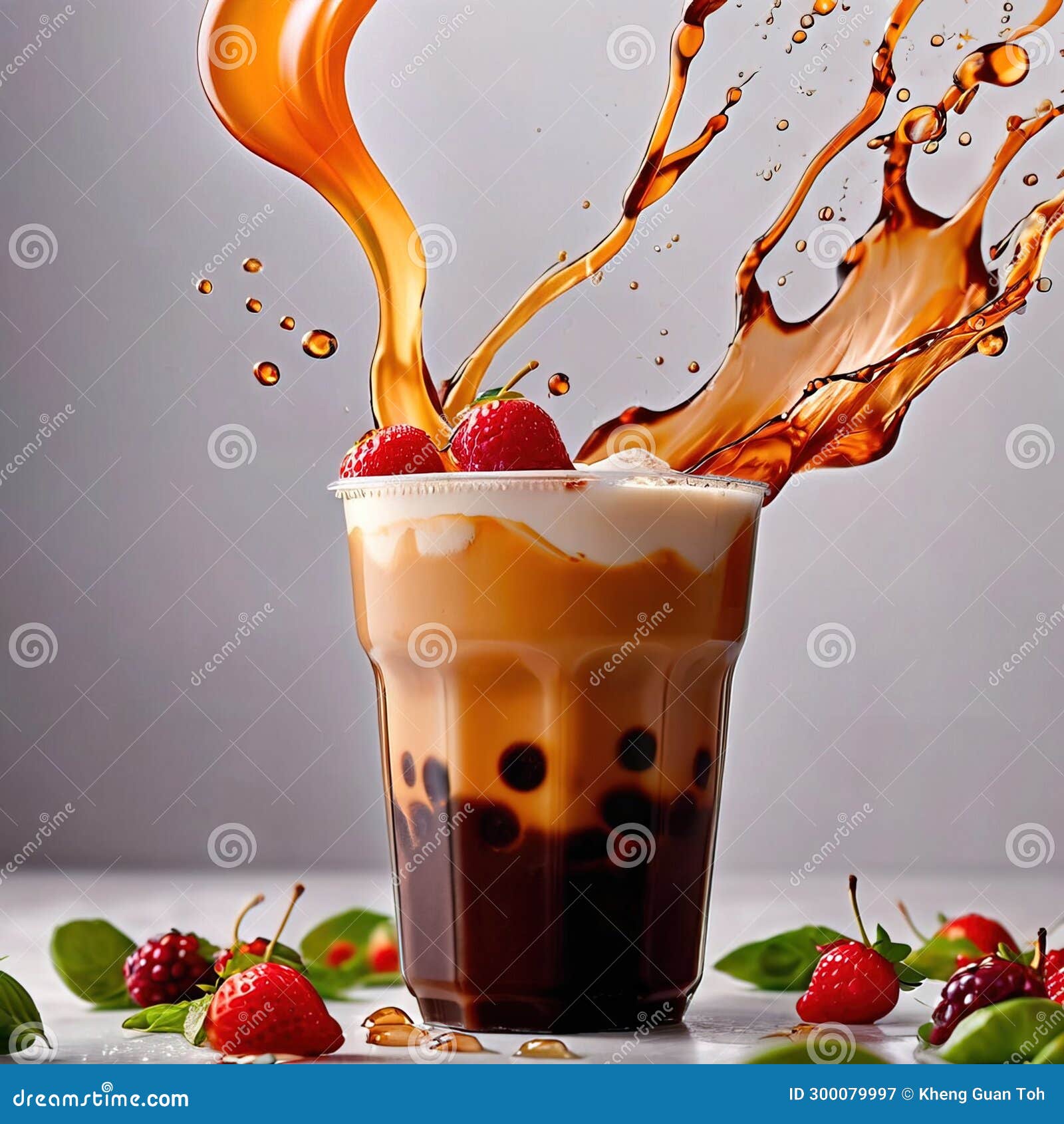 Glass of Taiwanese Bubble Milk Tea, Dynamic Splash Effect Stock ...