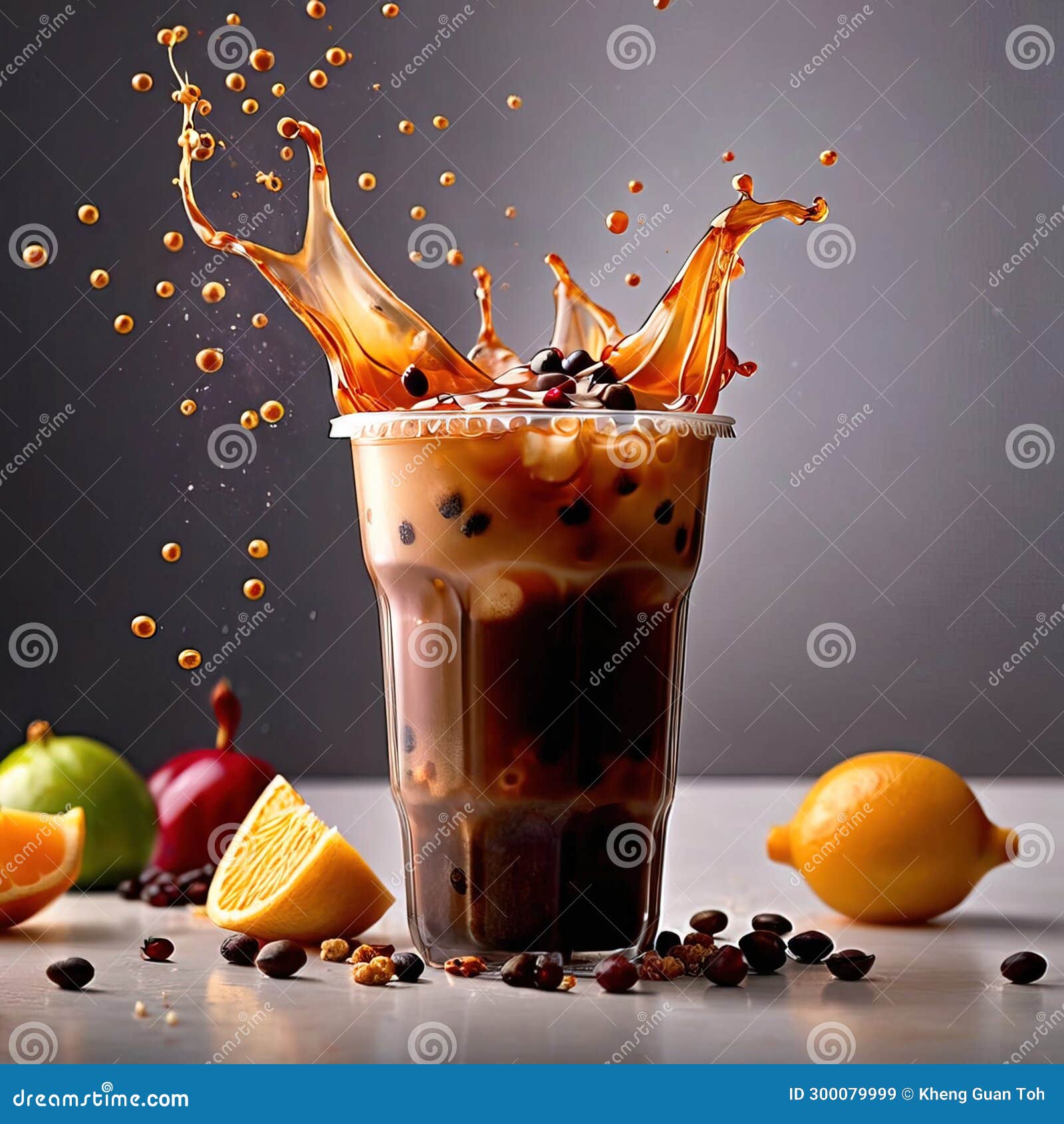 Glass of Taiwanese Bubble Milk Tea, Dynamic Splash Effect Stock ...