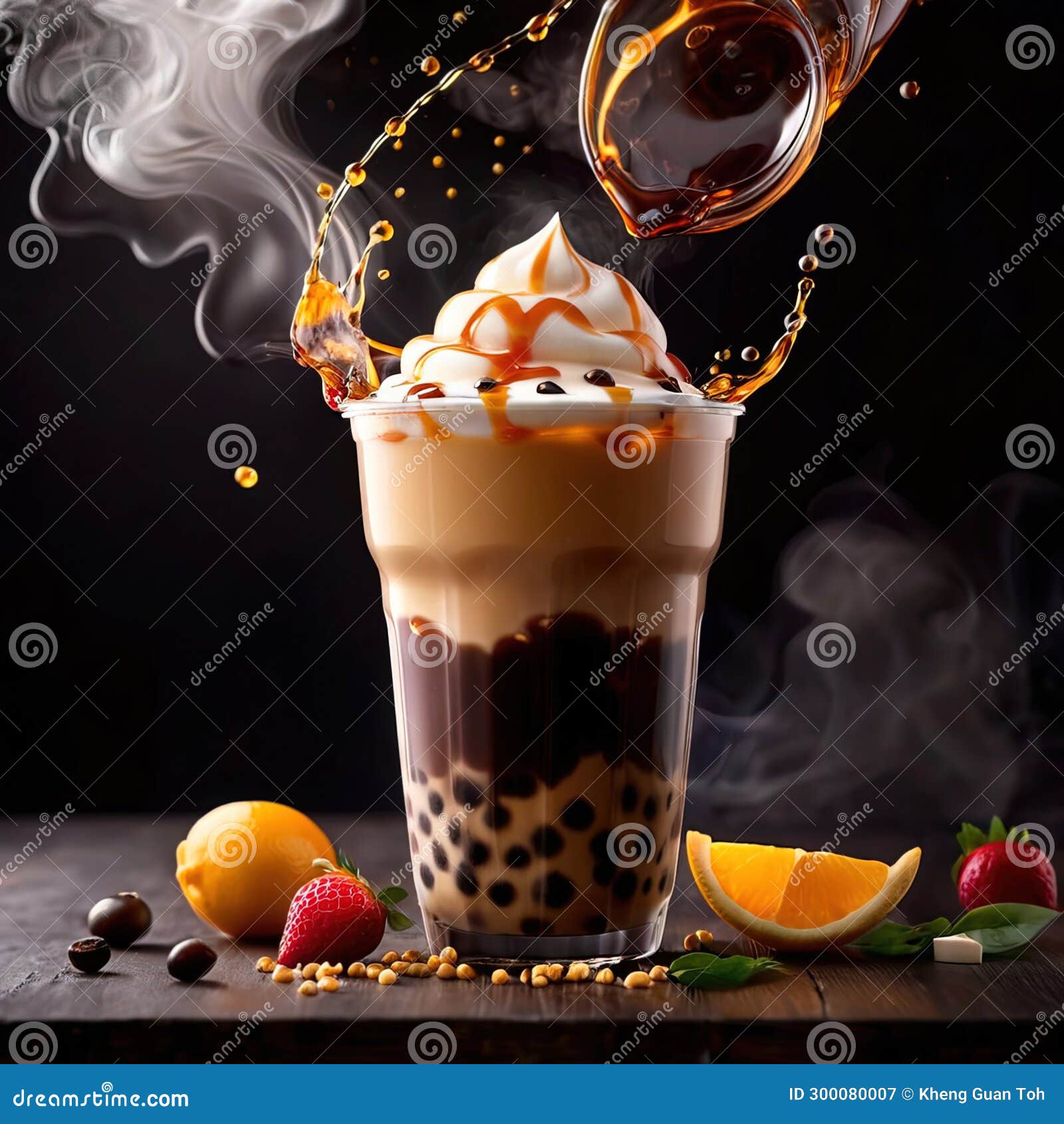 Glass Of Taiwanese Bubble Milk Tea, Dynamic Splash Effect Royalty-Free ...