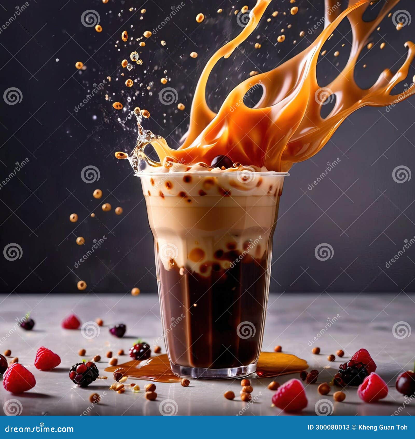 Glass of Taiwanese Bubble Milk Tea, Dynamic Splash Effect Stock ...