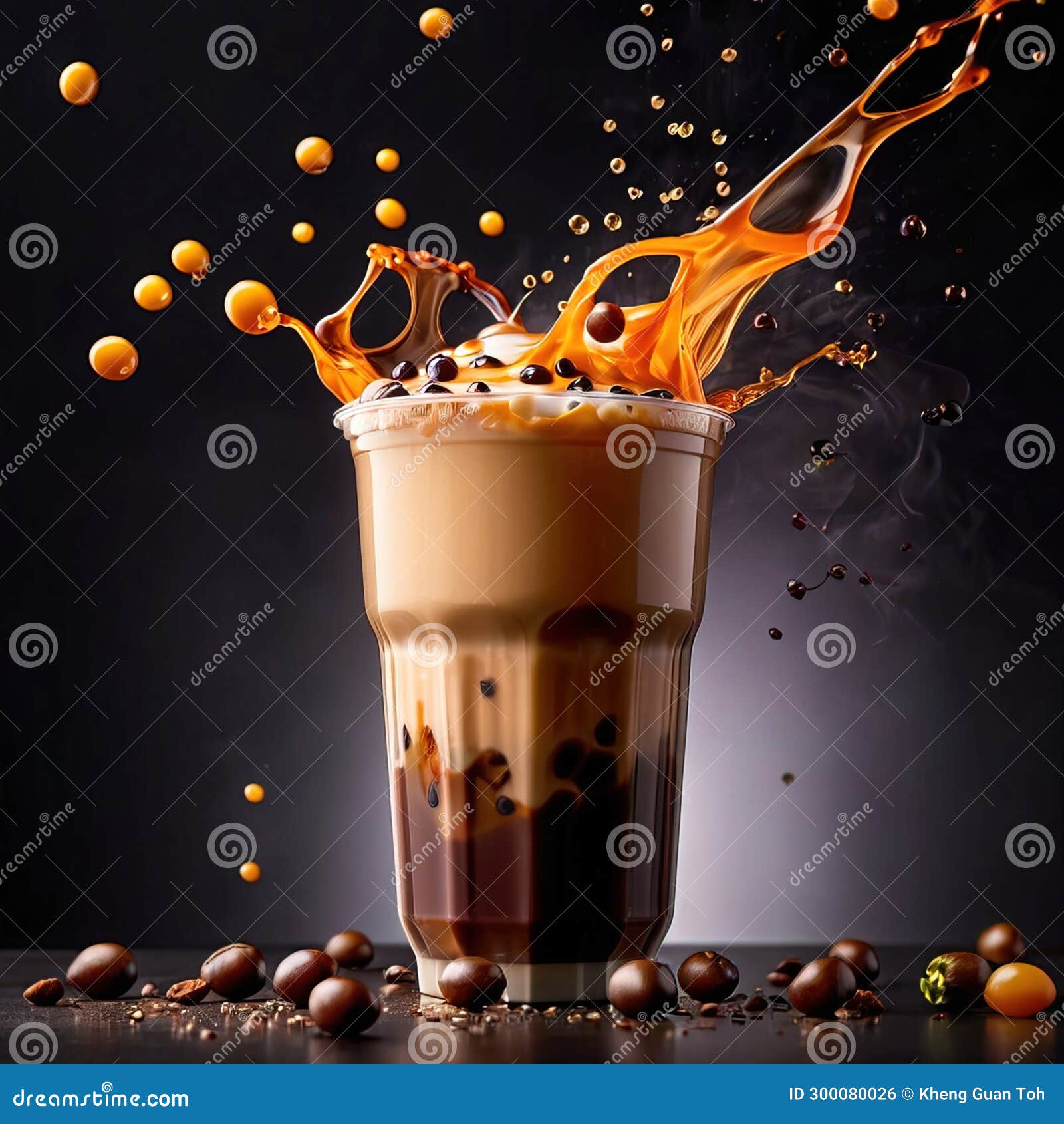 Glass of Taiwanese Bubble Milk Tea, Dynamic Splash Effect Stock ...