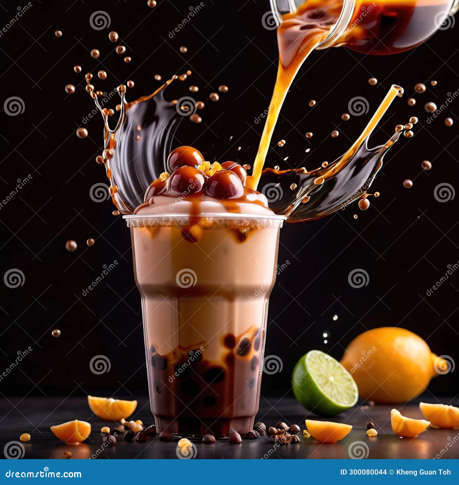 Glass Of Taiwanese Bubble Milk Tea, Dynamic Splash Effect Stock Image ...