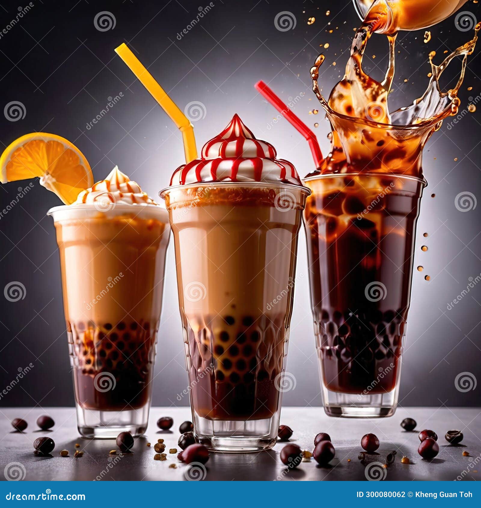 Glass of Taiwanese Bubble Milk Tea, Dynamic Splash Effect Stock ...