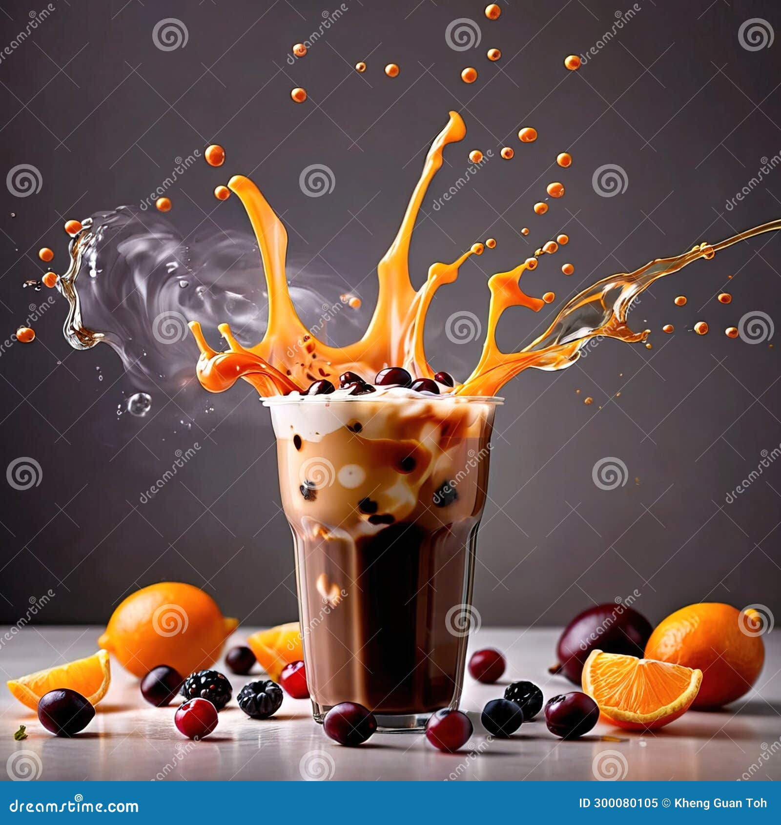Glass of Taiwanese Bubble Milk Tea, Dynamic Splash Effect Stock ...