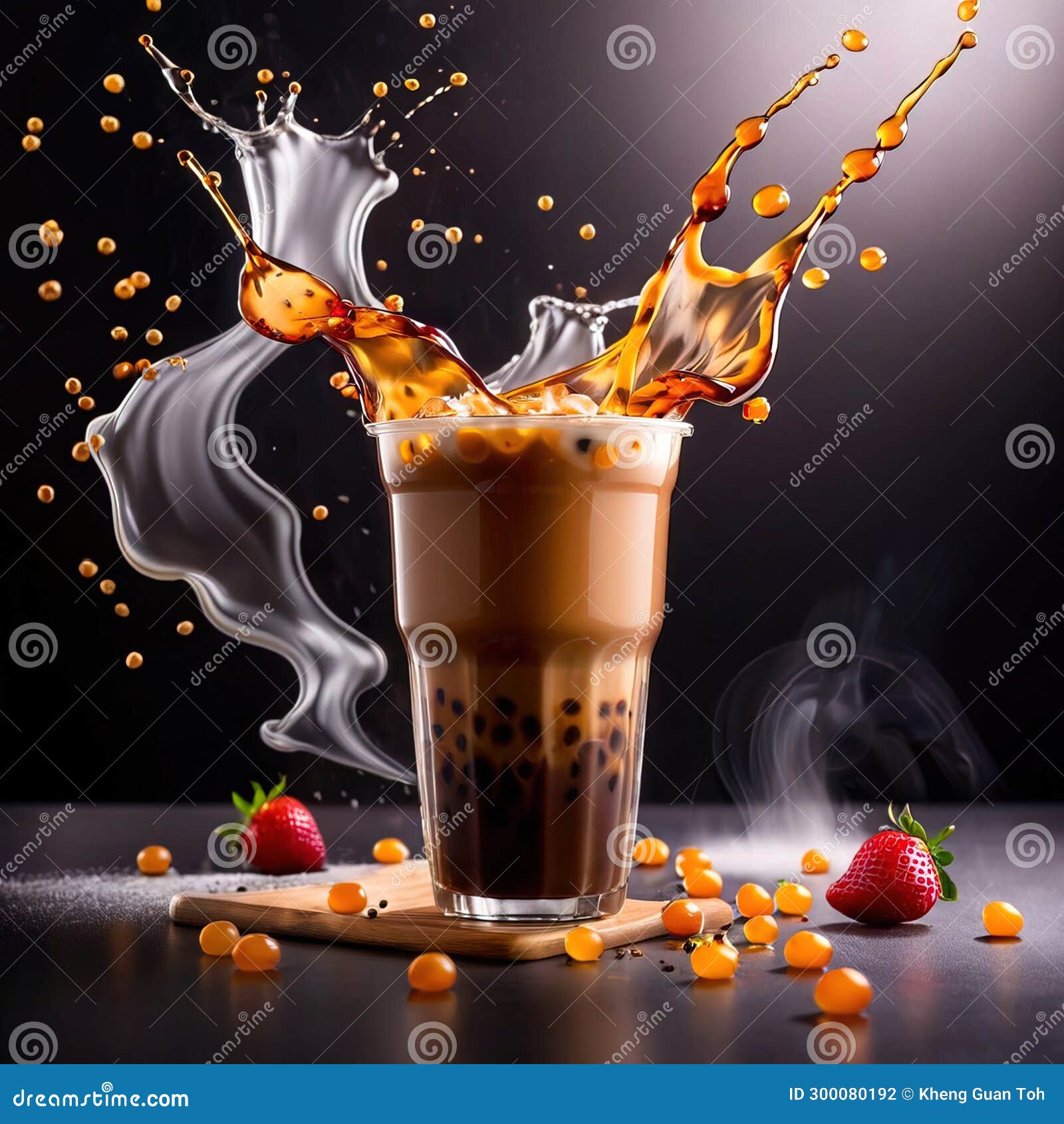 Glass of Taiwanese Bubble Milk Tea, Dynamic Splash Effect Stock ...