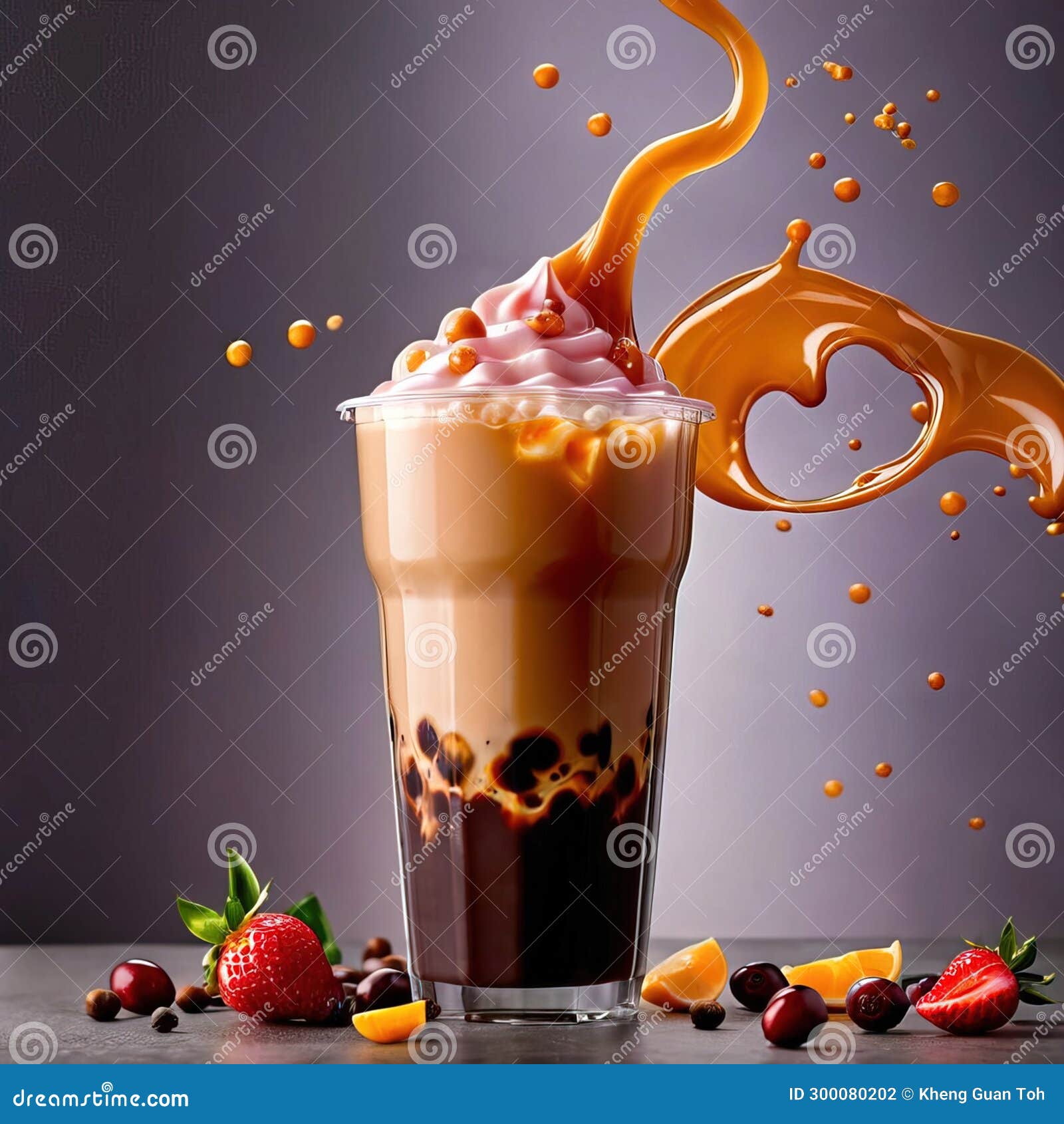 Glass Of Taiwanese Bubble Milk Tea, Dynamic Splash Effect Royalty-Free ...