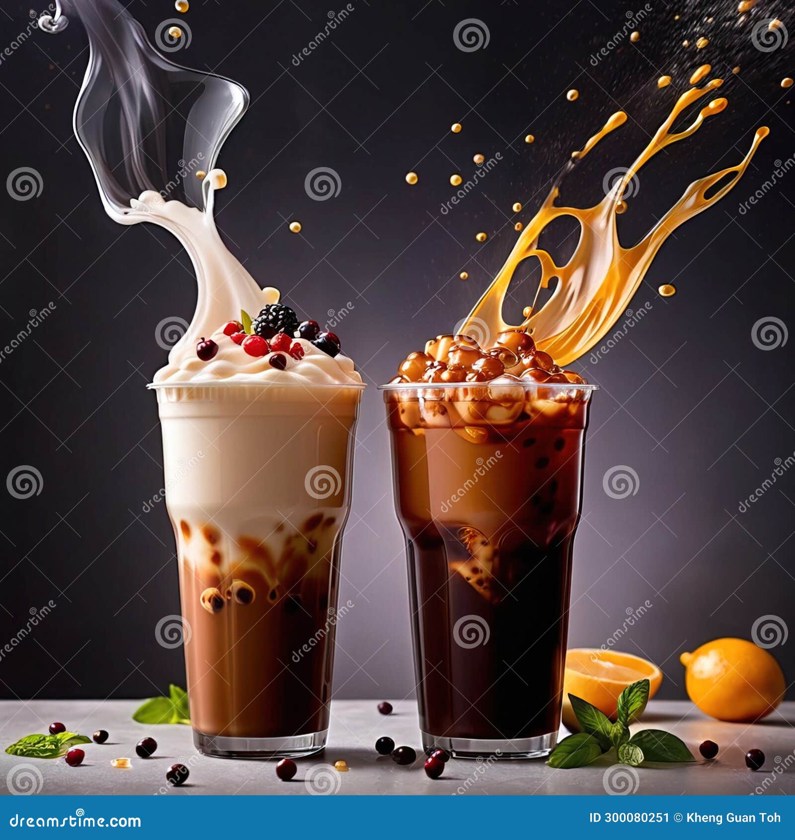 Glass of Taiwanese Bubble Milk Tea, Dynamic Splash Effect Stock ...