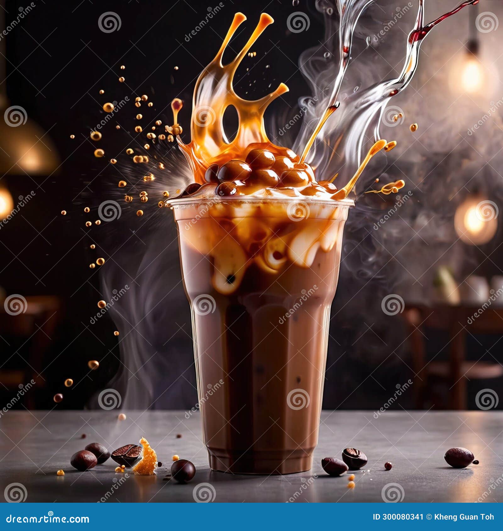 Glass of Taiwanese Bubble Milk Tea, Dynamic Splash Effect Stock ...