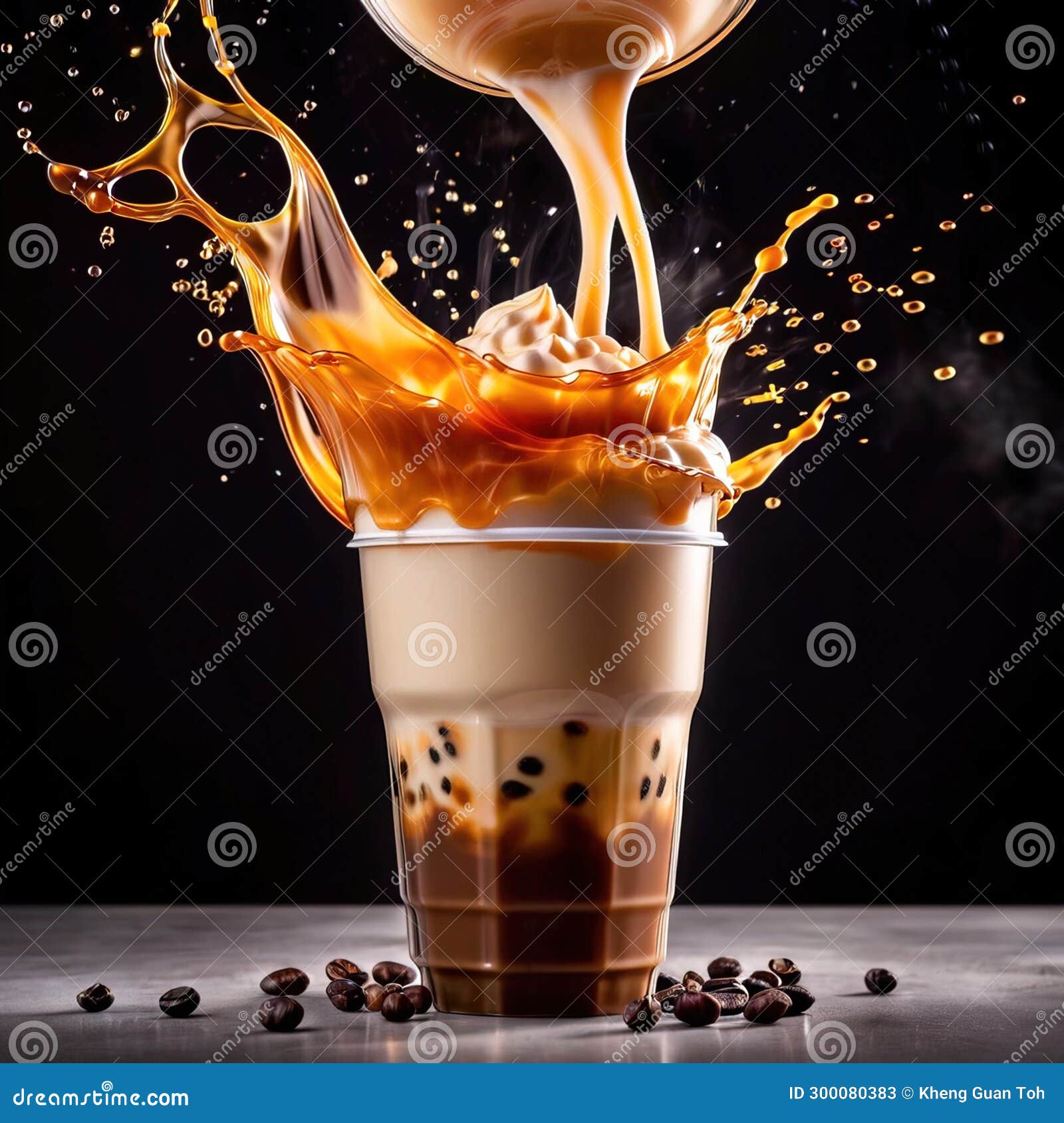 Glass of Taiwanese Bubble Milk Tea, Dynamic Splash Effect Stock ...
