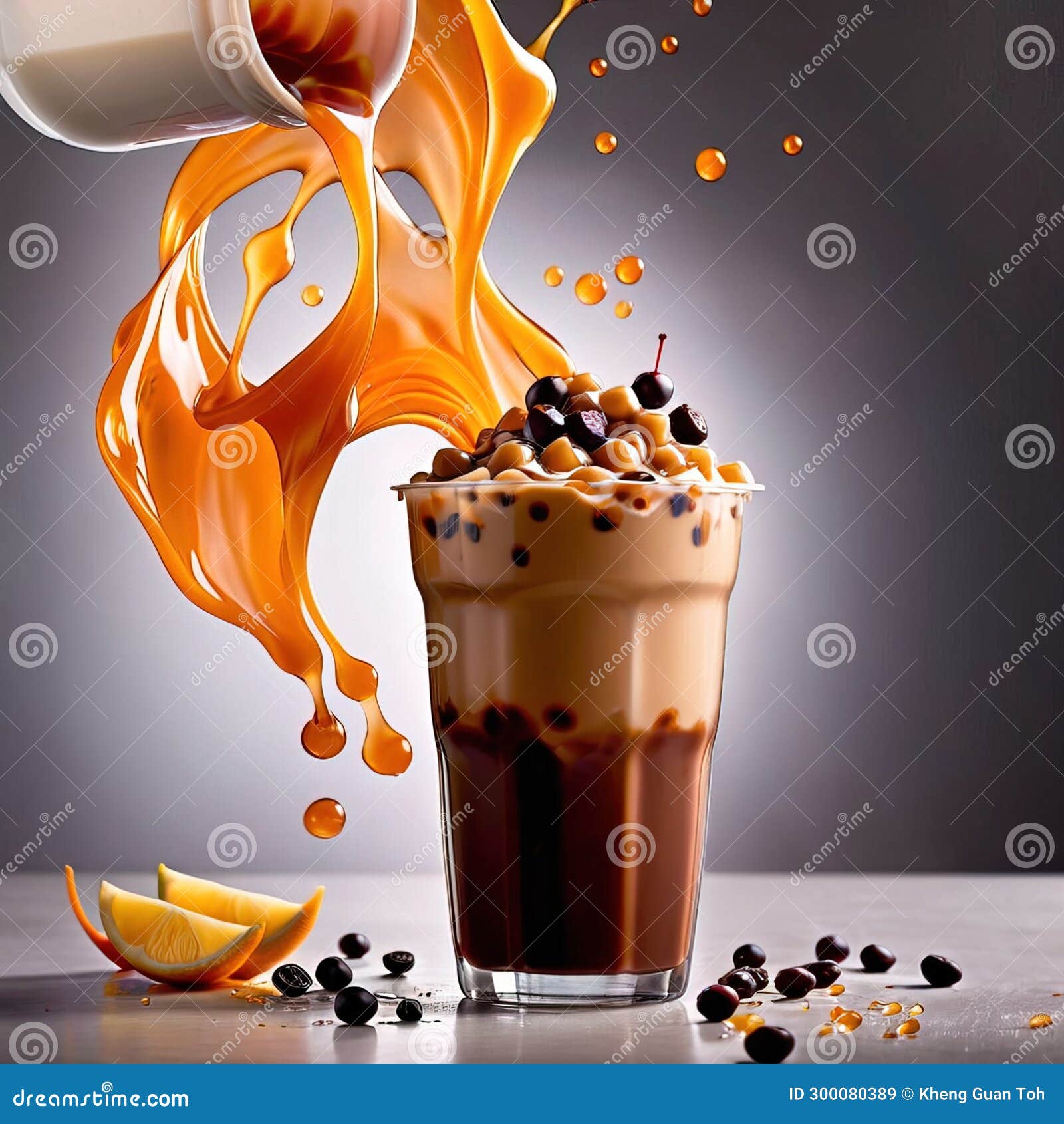Glass of Taiwanese Bubble Milk Tea, Dynamic Splash Effect Stock ...