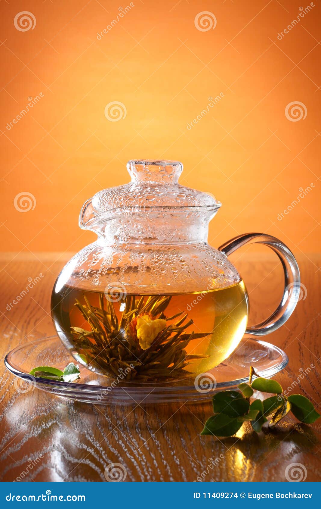 Glass Teapot with Greean Tea Stock Photo - Image of beverage, yellow ...