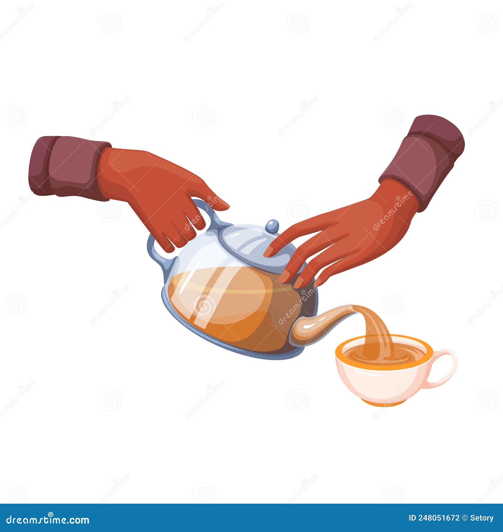 Glass Teapot, Hands Pouring Tea into Cup. Stock Vector - Illustration ...
