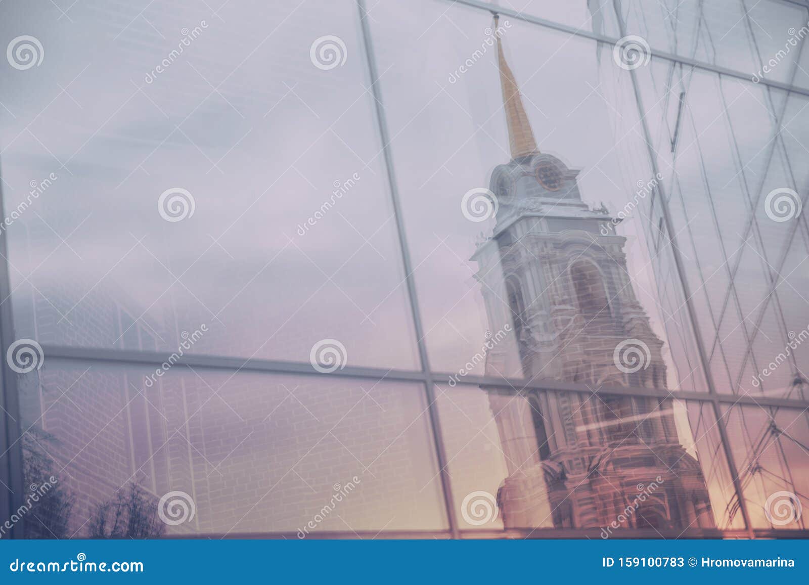 Glass Texture Window with a Reflection of the Bell Tower Stock Image ...