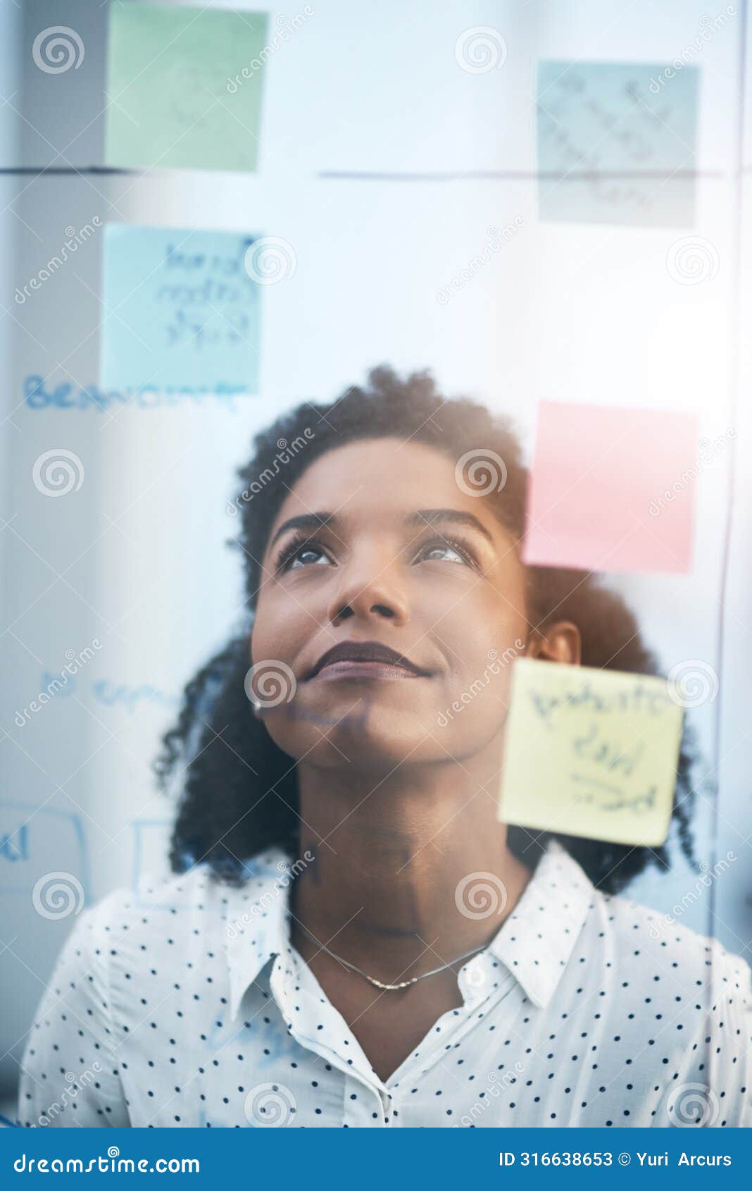 Glass, Thinking and Business with Woman, Idea or Solution with Planning ...