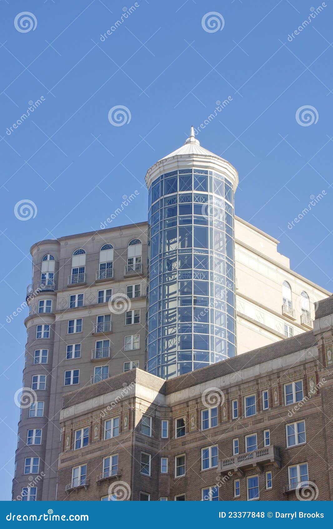 Glass Tower in Old Brick Building Stock Photo - Image of atrium, brown ...