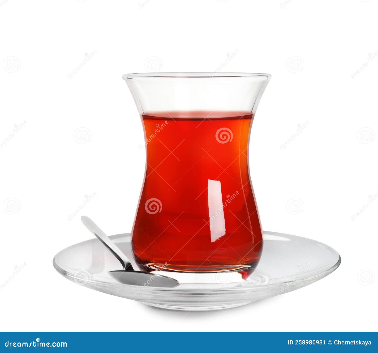 Glass of Traditional Turkish Tea with Spoon Isolated on White Stock ...