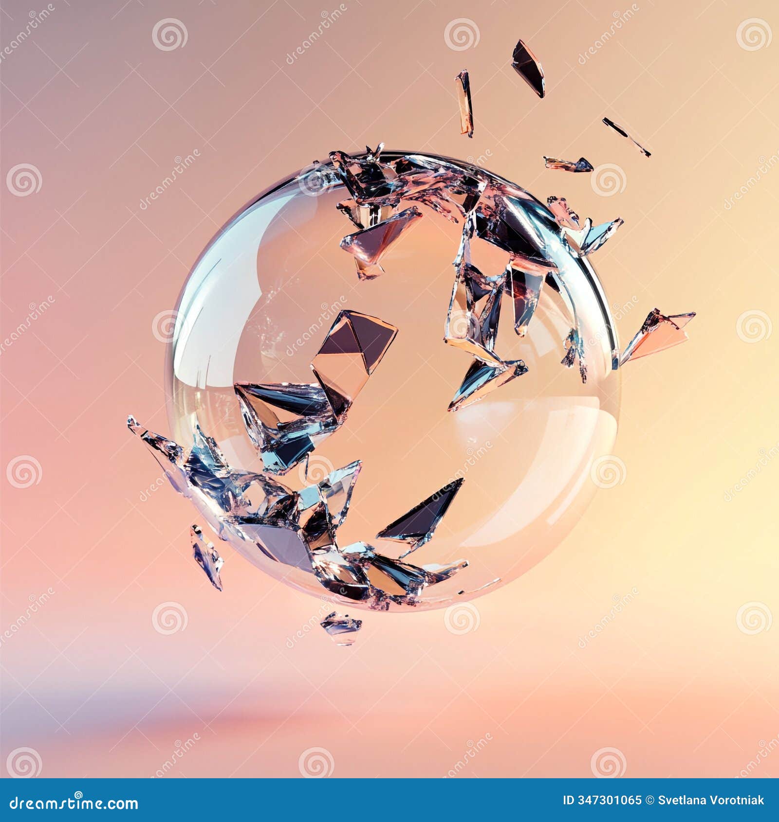 Glass Transparent Ball Breaking into Pieces Stock Illustration ...