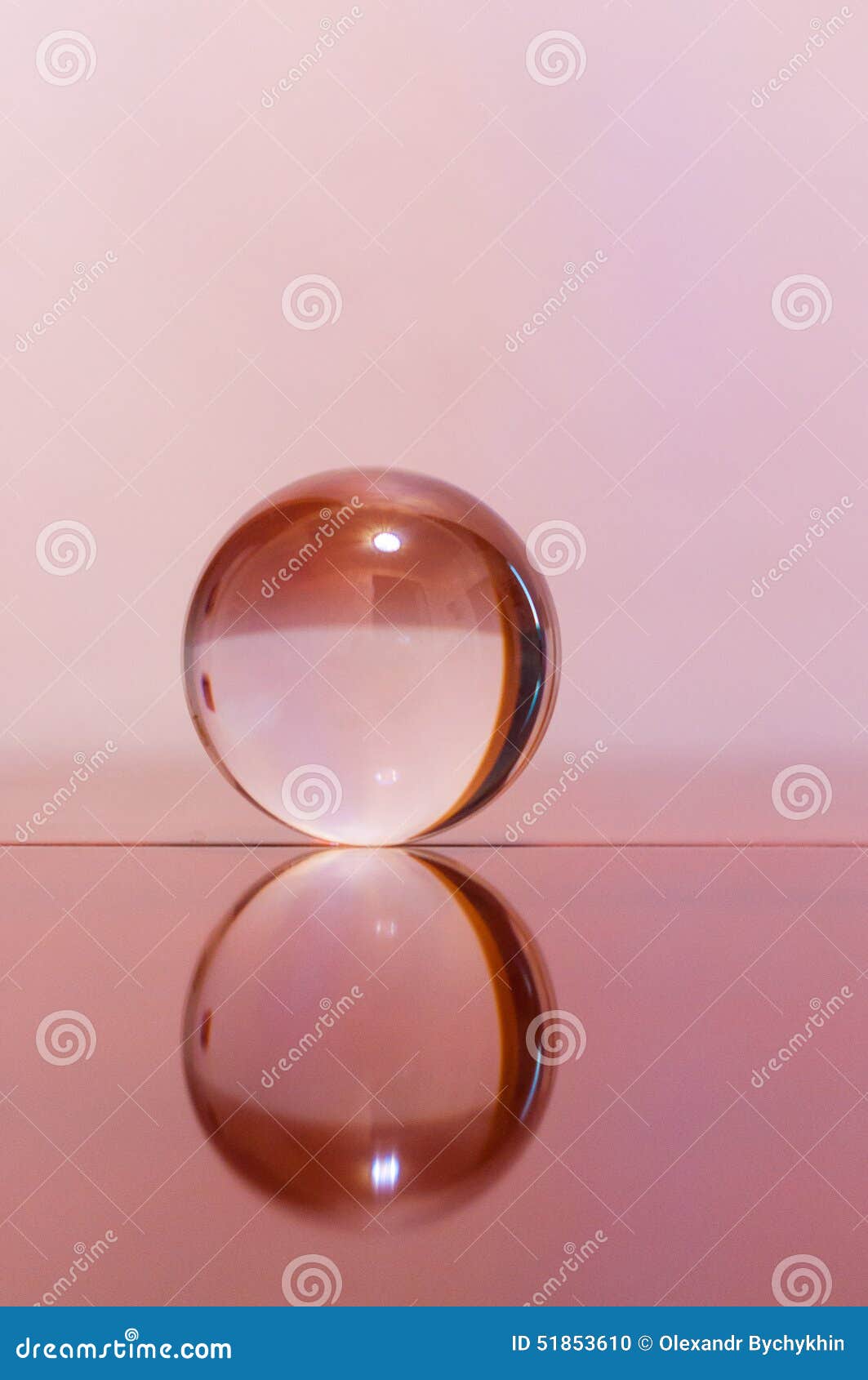 Glass Transparent Ball on Light Pink Background and Mirror Surface ...