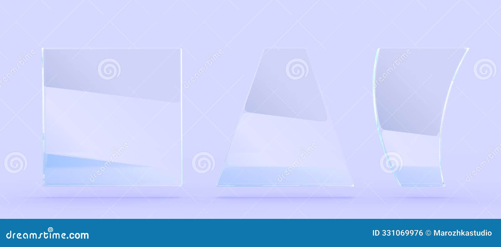 Glass Transparent Clear Banner or Plate 3d Render Icon Set. Blank ...