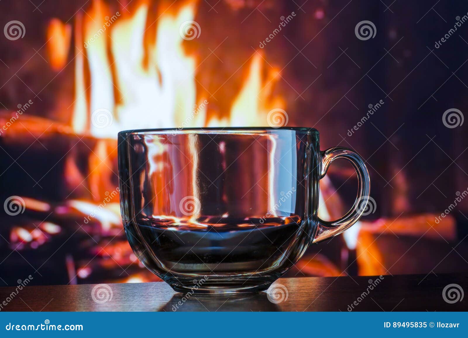 Glass Transparent Cup on the Background of Fire Fire Stock Image ...