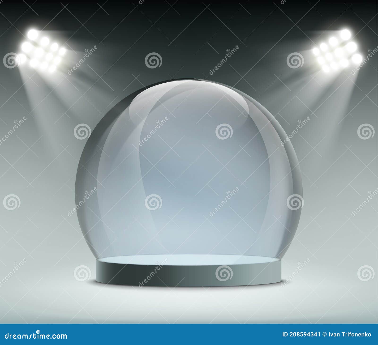 Glass Transparent Empty Dome Illuminated by Spotlights Stock Vector ...