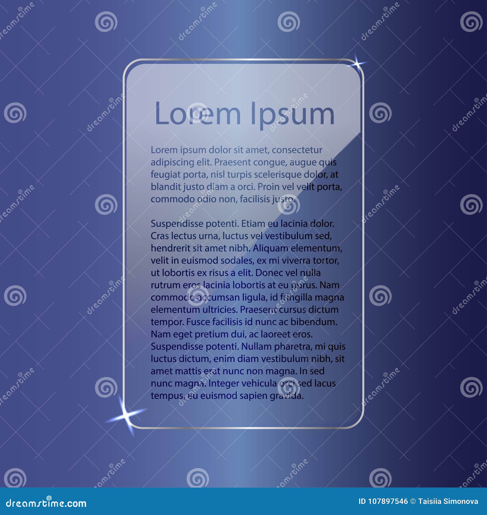 Glass Transparent Frame for Text on a Blue Gradient Background Stock ...