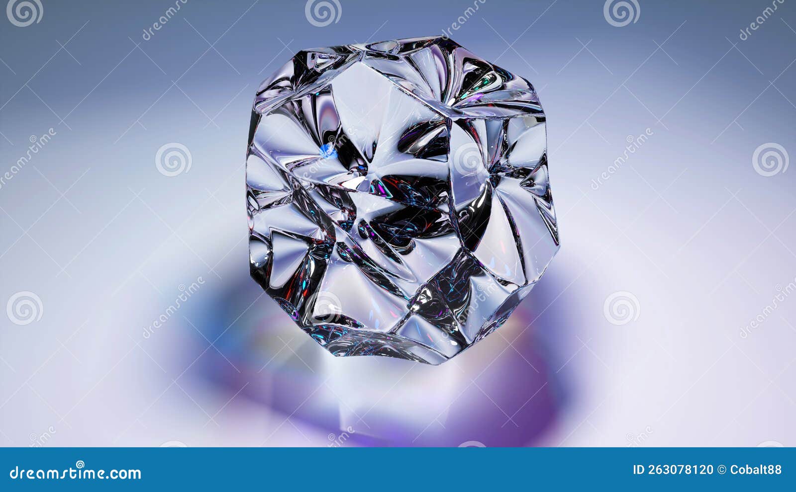 Glass Transparent Stone on a Gray Background, Diamond with Reflections ...