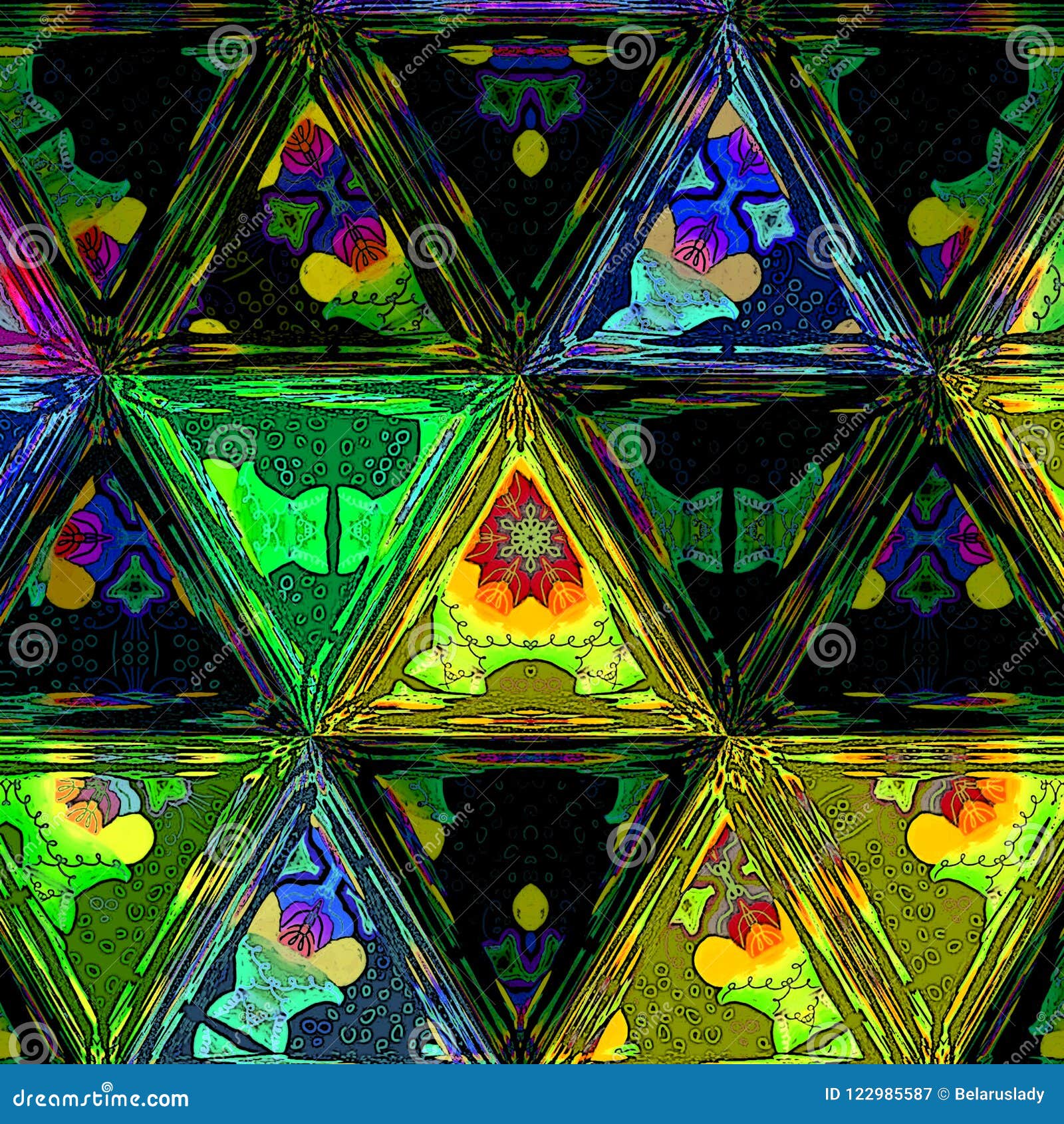 Stained Glass Triangle Pattern Mosaic in Deep Colors Stock Illustration ...