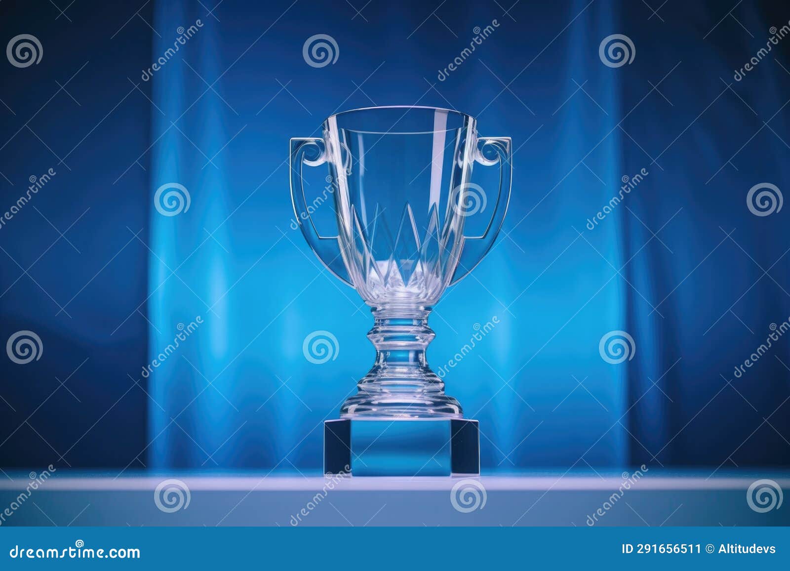 A Glass Trophy Against an Out-of-focus Blue Background Stock Image ...