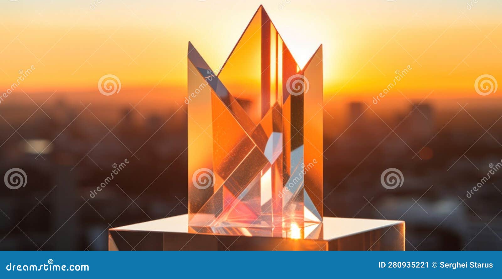 A Glass Trophy with a Sunset in the Background. Generative AI Image ...