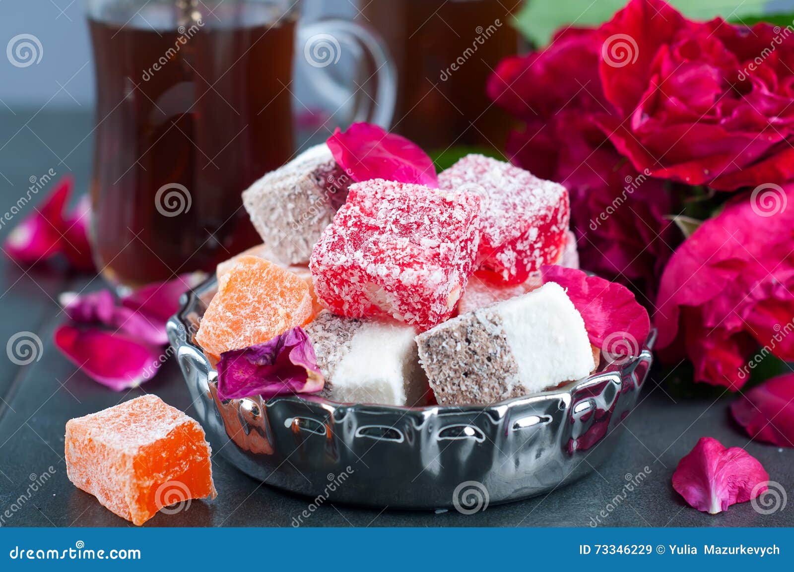 Glass of Turkish Tea and Rahat Delight Stock Image - Image of ceylon ...