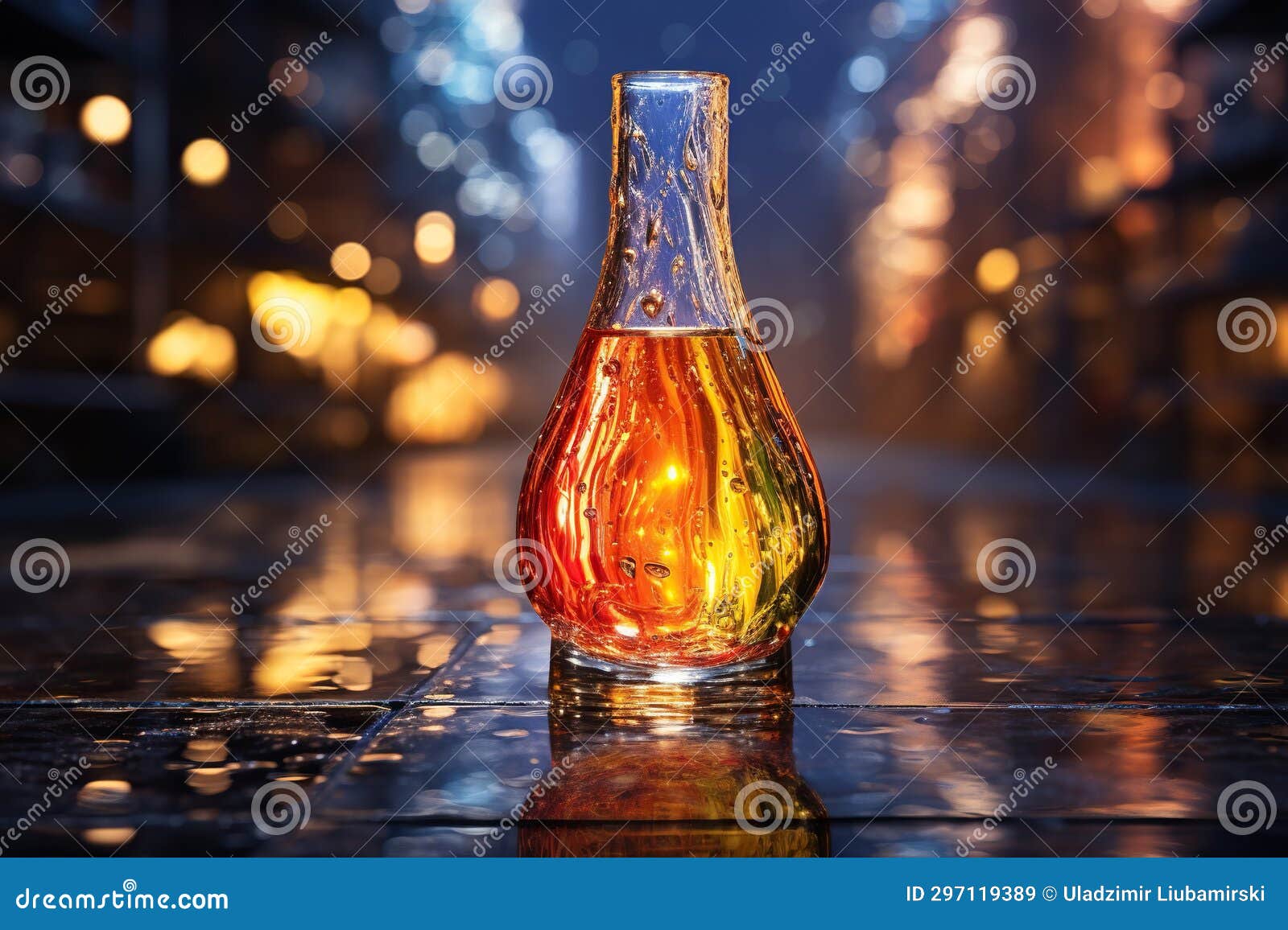 A Glass Vessel with an Amber-colored Liquid on a Concrete Surface on a ...