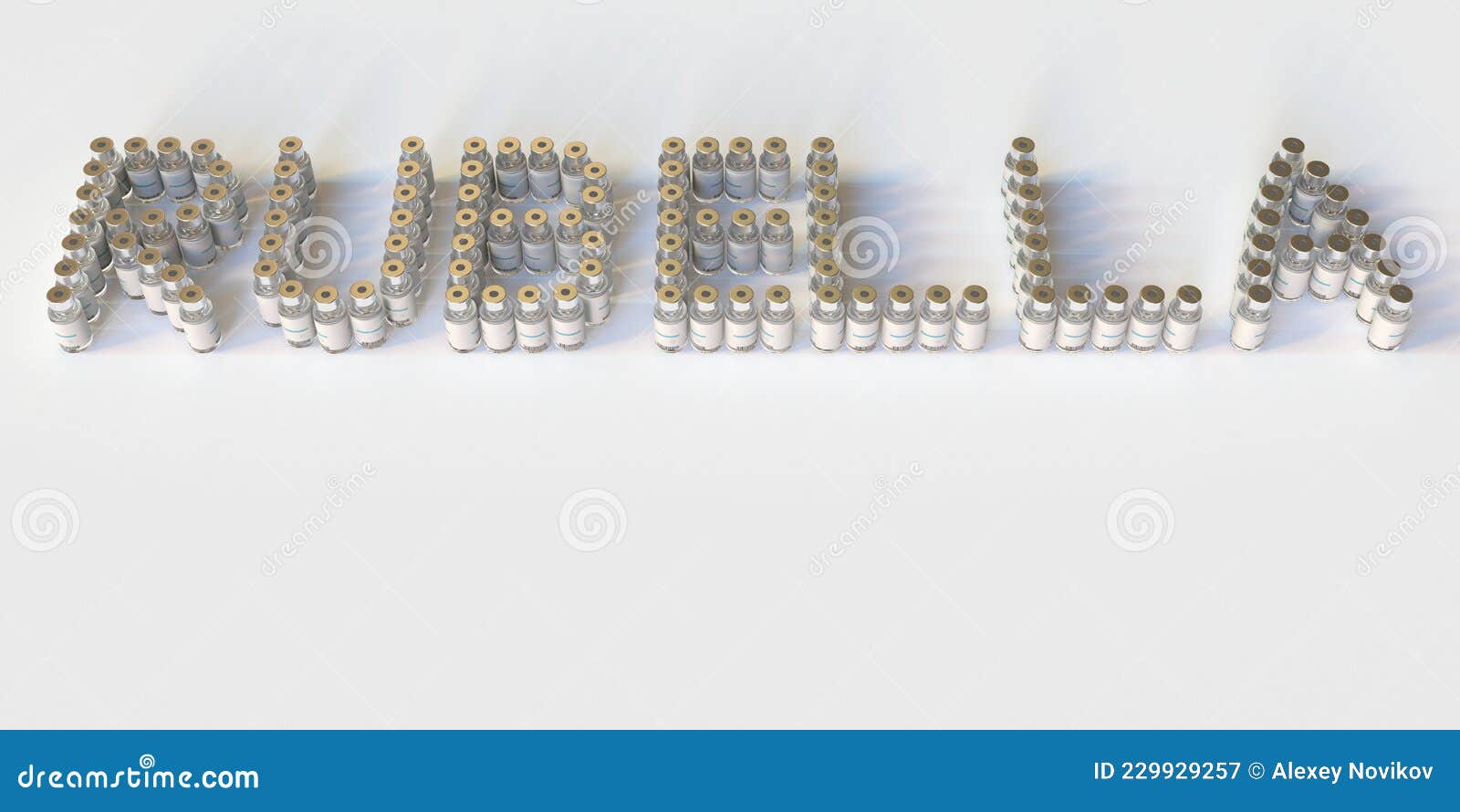 Glass Vials Compose RUBELLA Text on White Background, Conceptual 3D ...