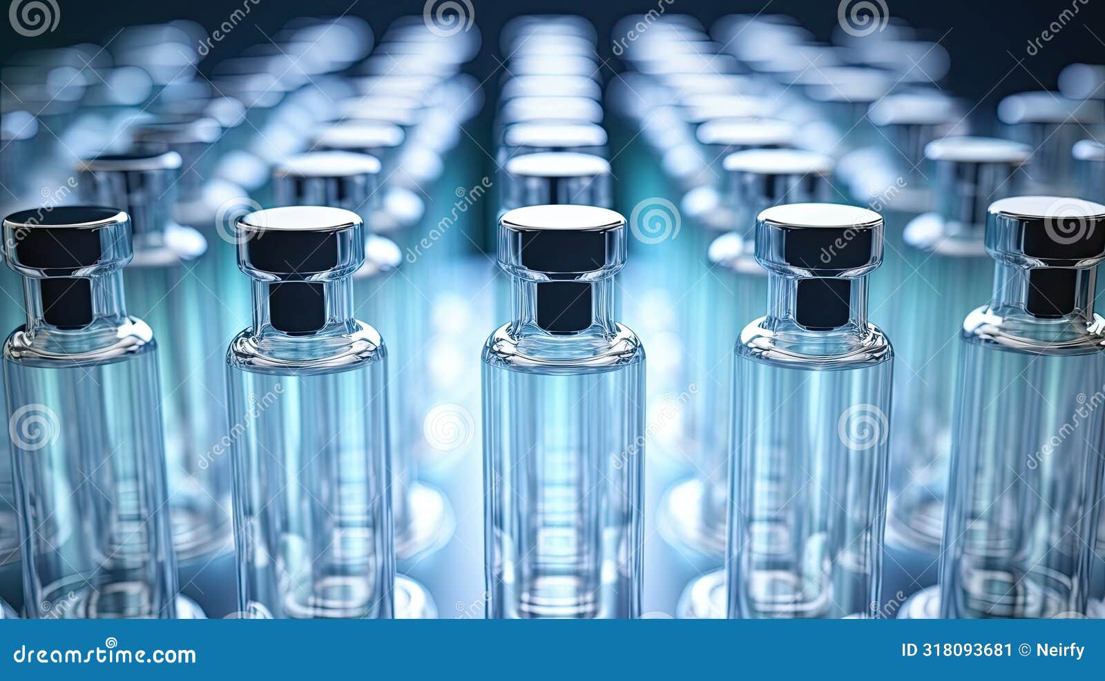 Glass Vials With Blue Caps Are In The Rack Of HPLC System With ...