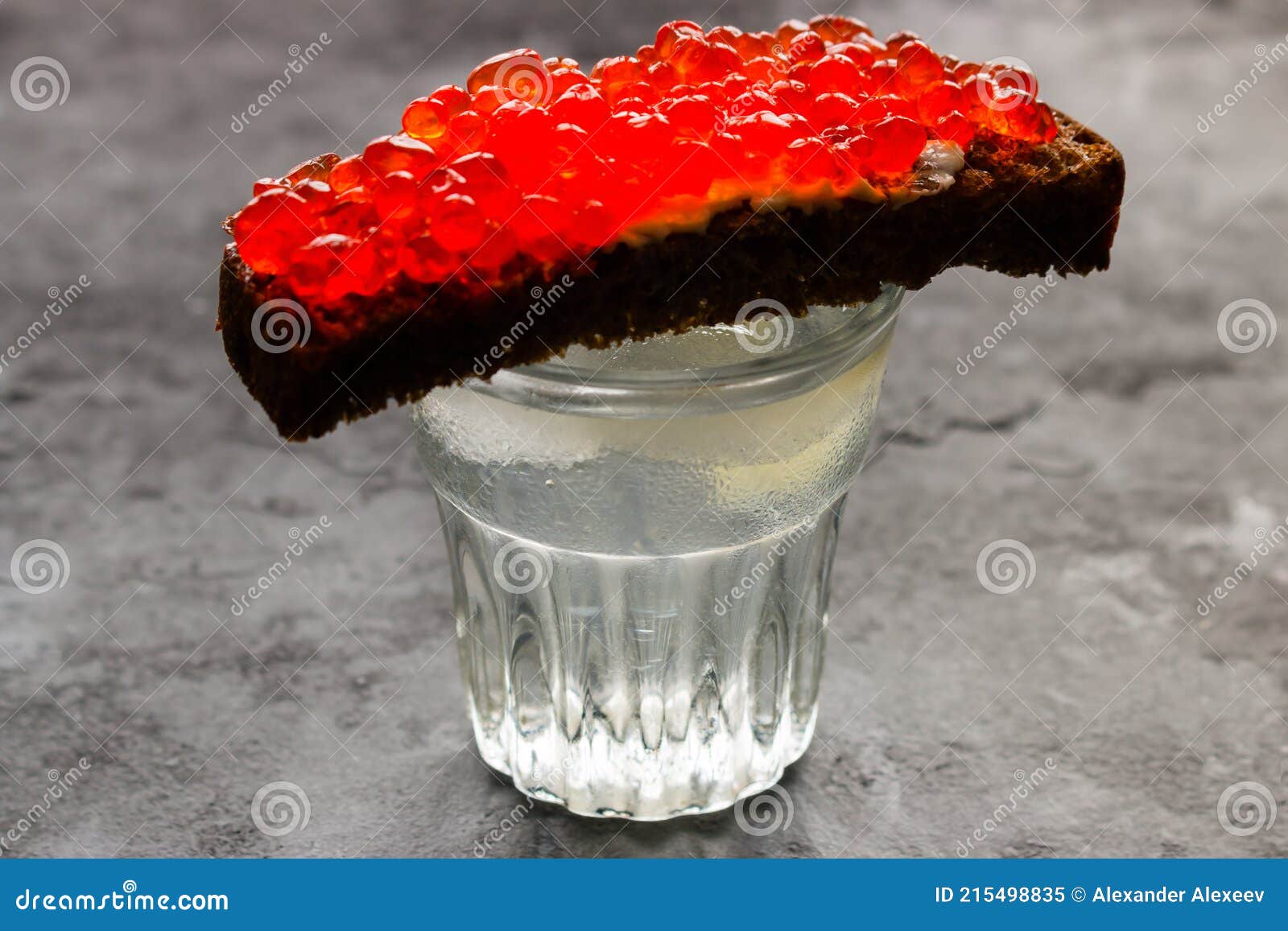 Glass of Vodka and Bread with Red Caviar Closeup Stock Image - Image of ...