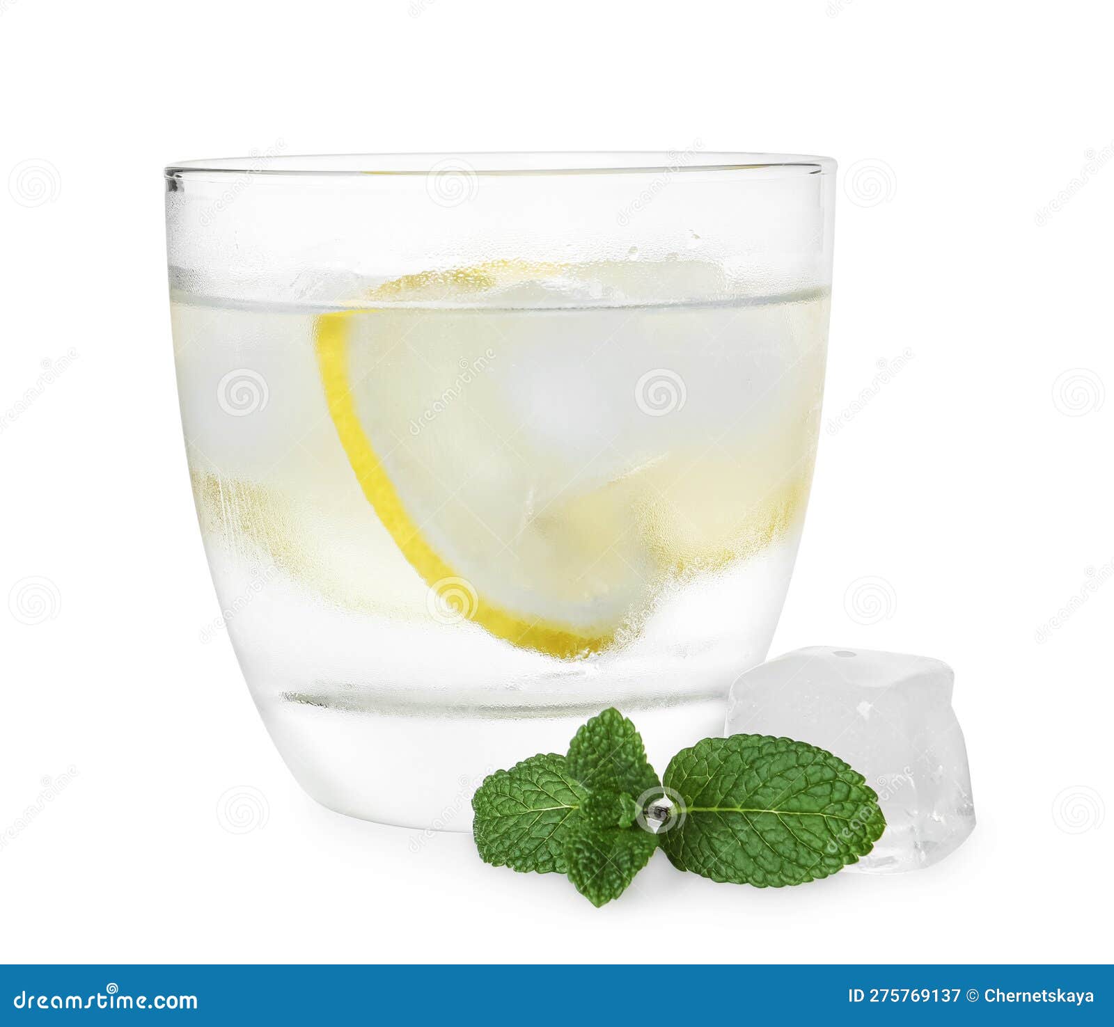 Glass of Vodka with Ice, Mint and Lemon Isolated on White Stock Image ...