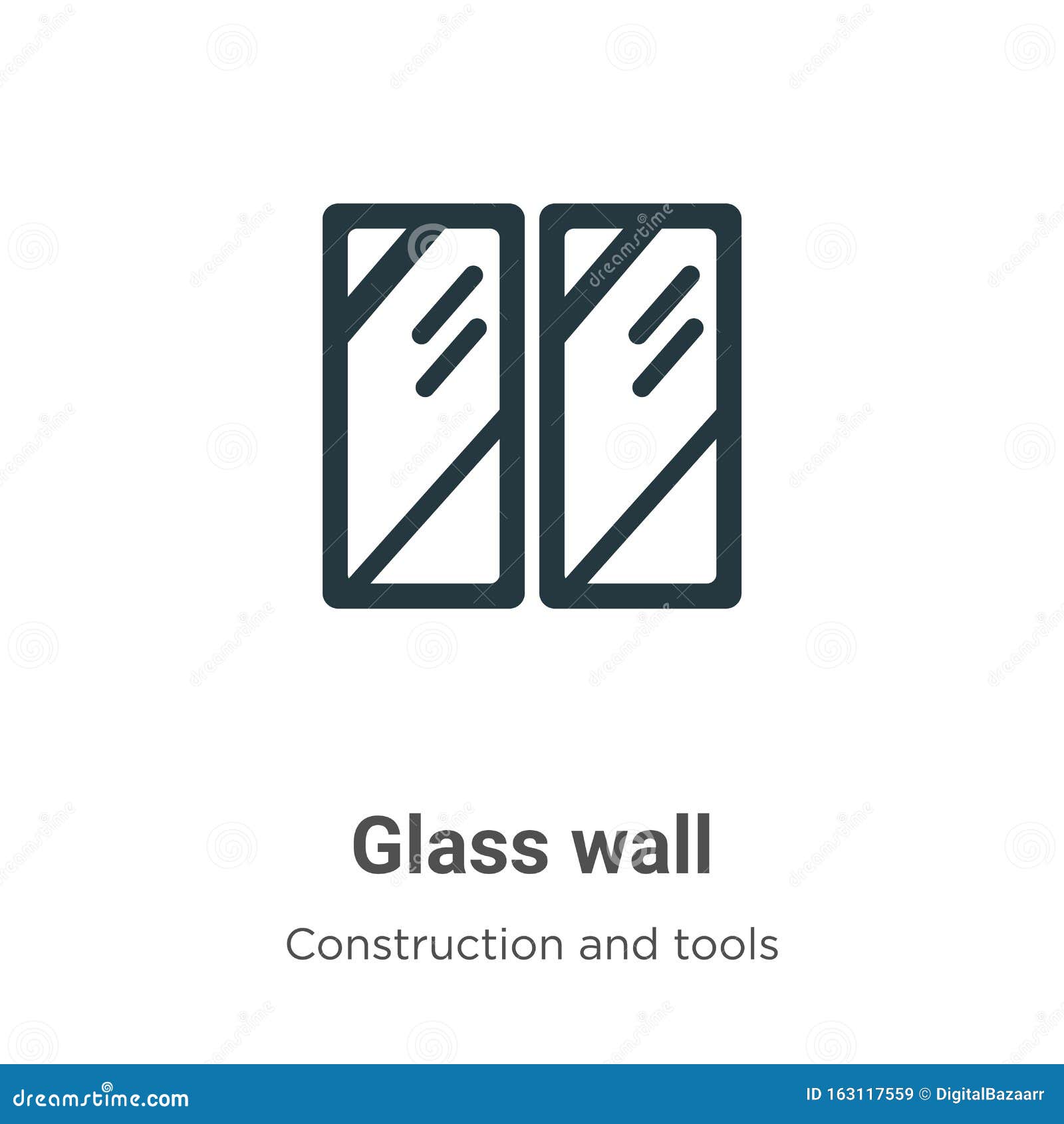 Glass Wall Vector Icon on White Background. Flat Vector Glass Wall Icon ...