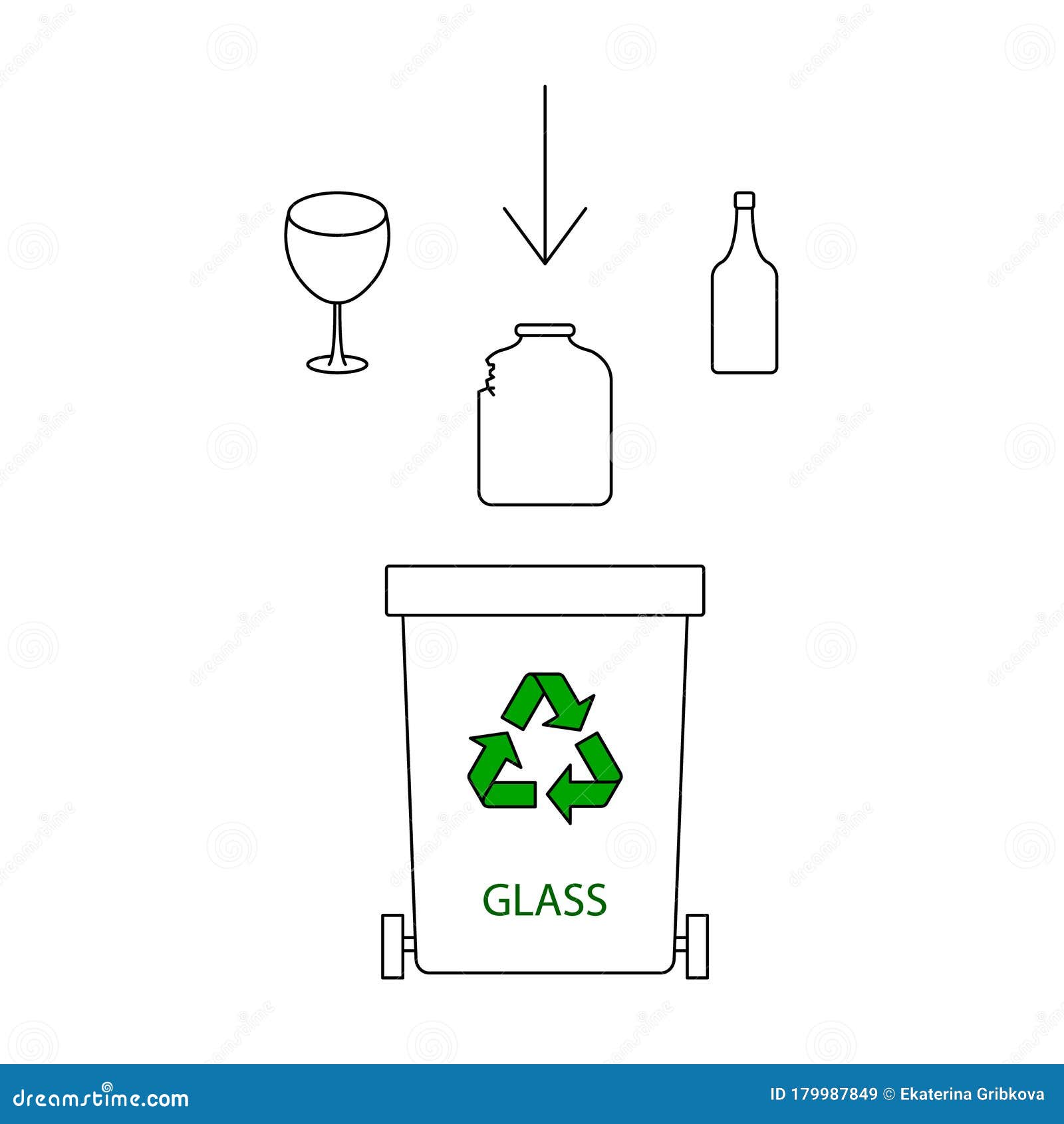 Glass Waste Container stock vector. Illustration of flat - 179987849