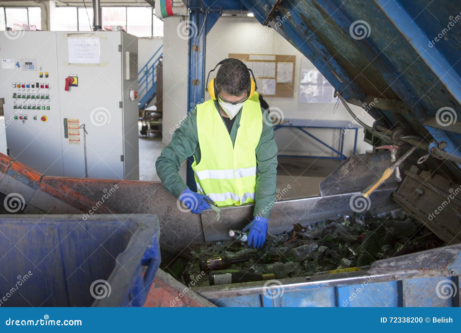 Glass Waste Worker in Recycling Facility Editorial Image - Image of ...