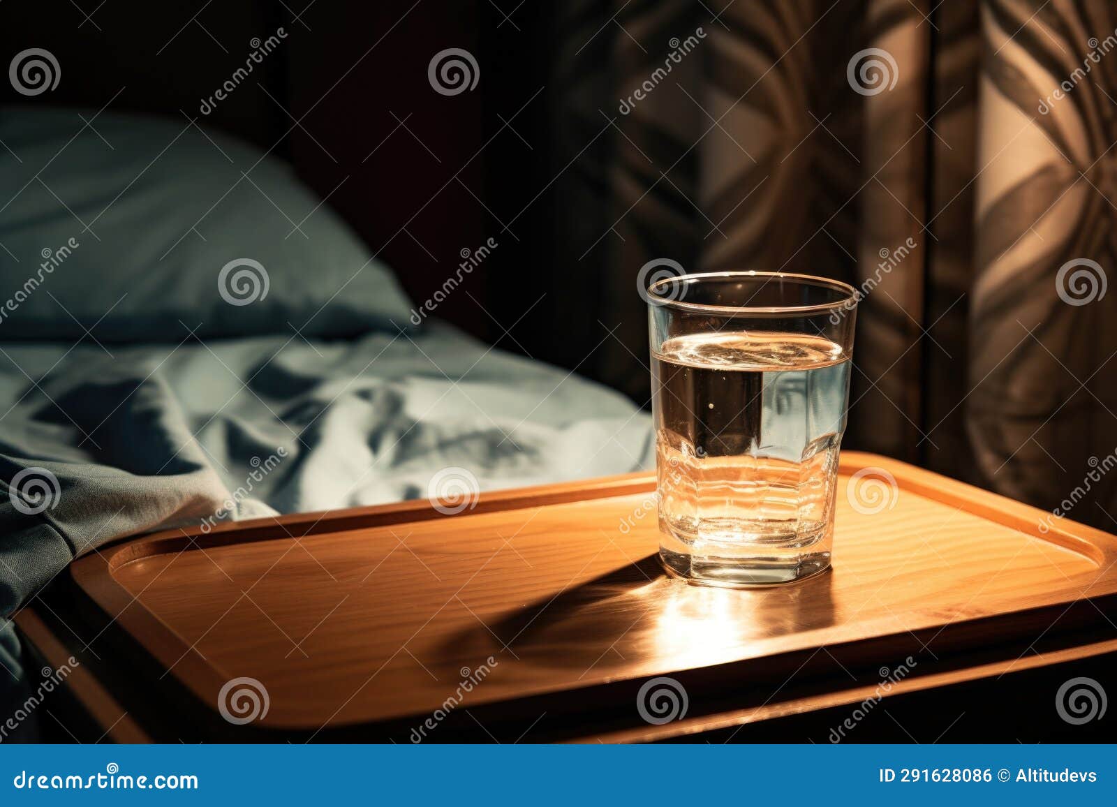 Glass of Water on a Bedside Table with Dim Lighting Stock Photo - Image ...