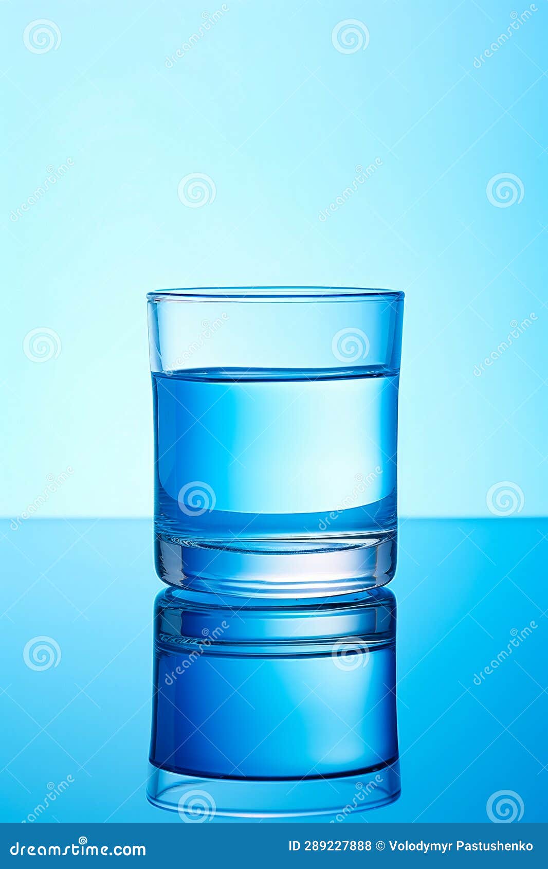 Glass of Water on Blue Surface with Reflection. Generative AI Stock ...